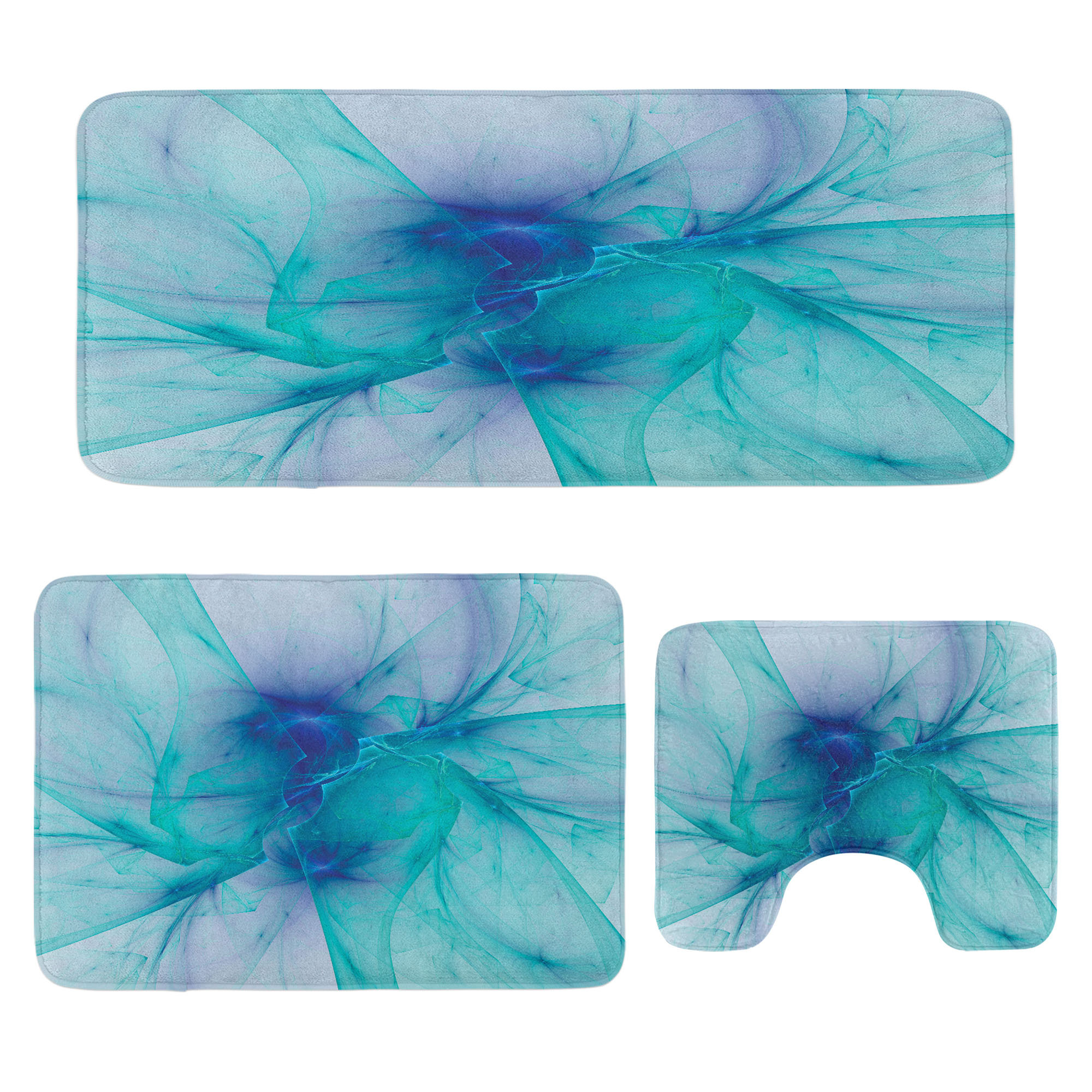 East Urban Home Teal Bathroom Rug Set 3 Pieces U-Shape & Rectangle Mats ...