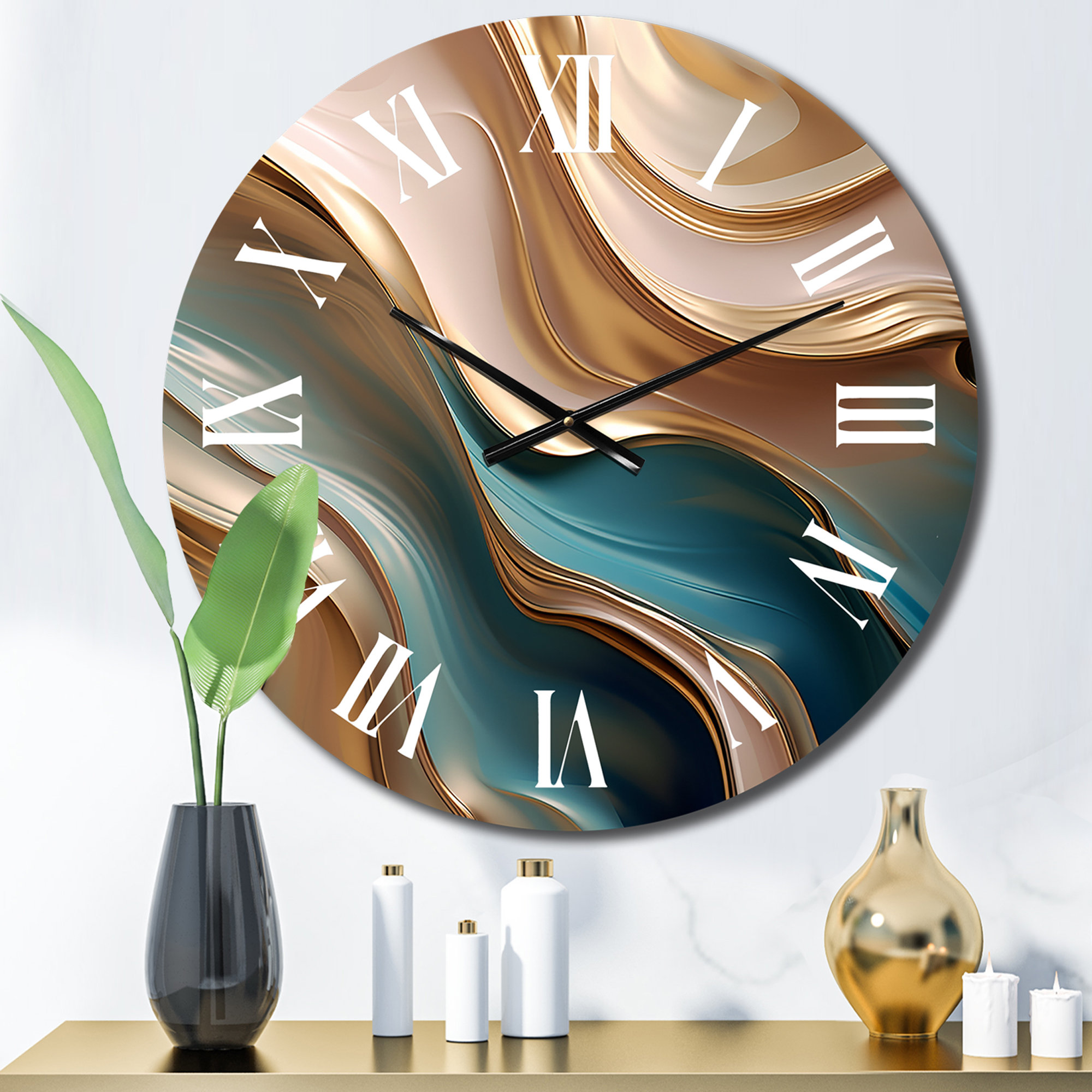 Design Art Tender Wave Harmony Liquid Gold and Turquoise I Metal Wall ...