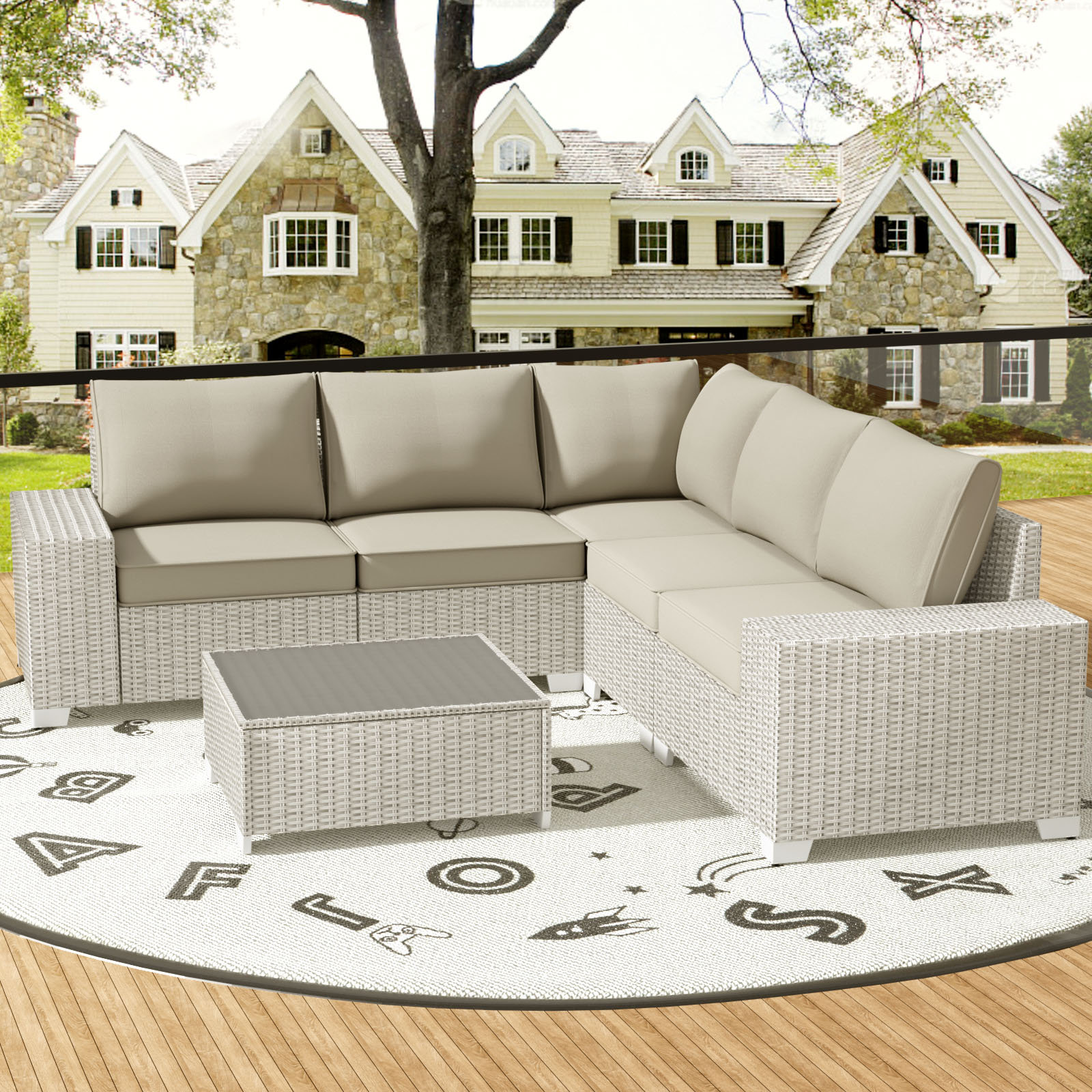 Ebern Designs 6 Piece Wide Armrest Outdoor Rattan Sectional Seating ...