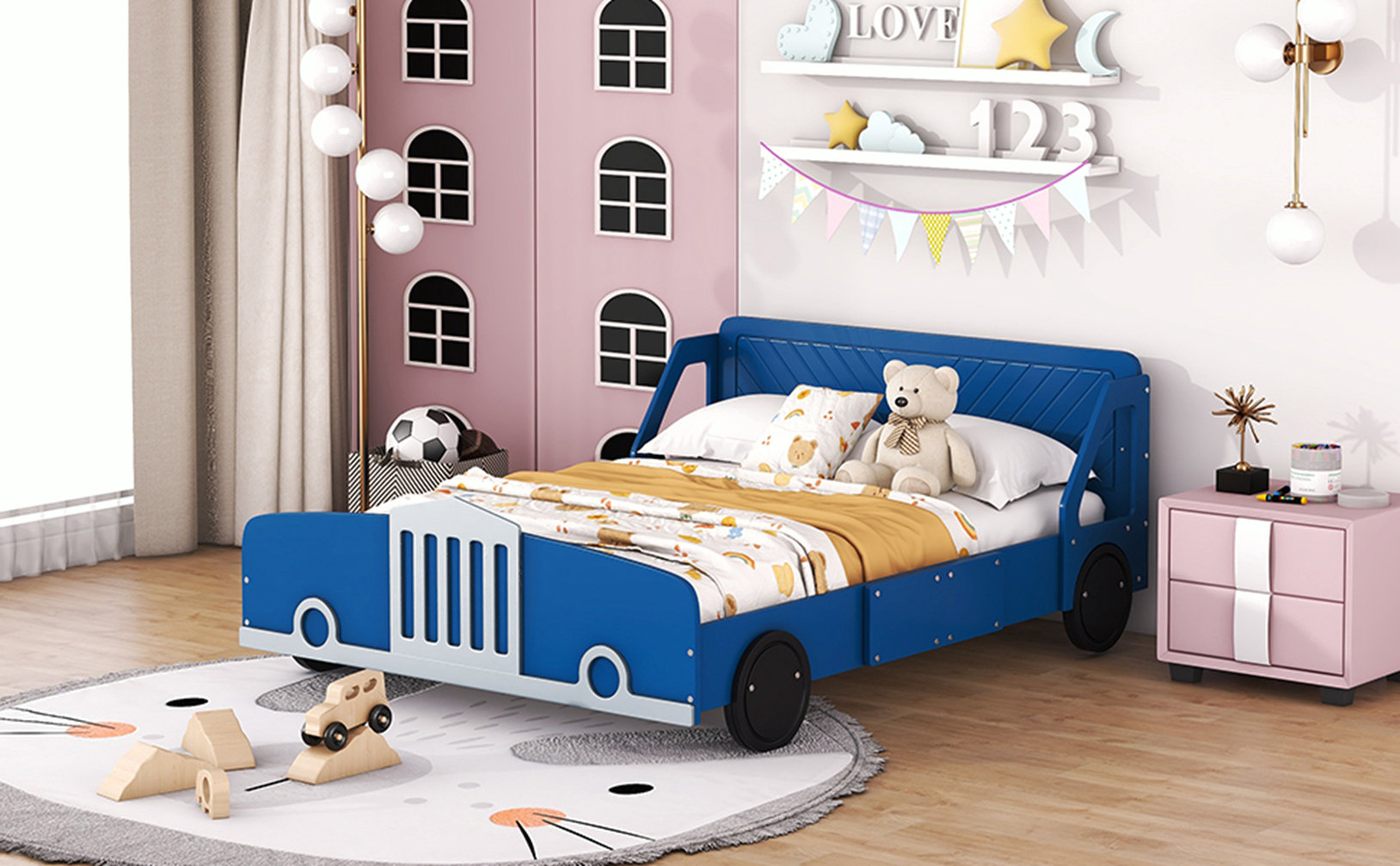 Ivy Bronx Full Size Car-Shaped Platform Bed with Wheels | Wayfair