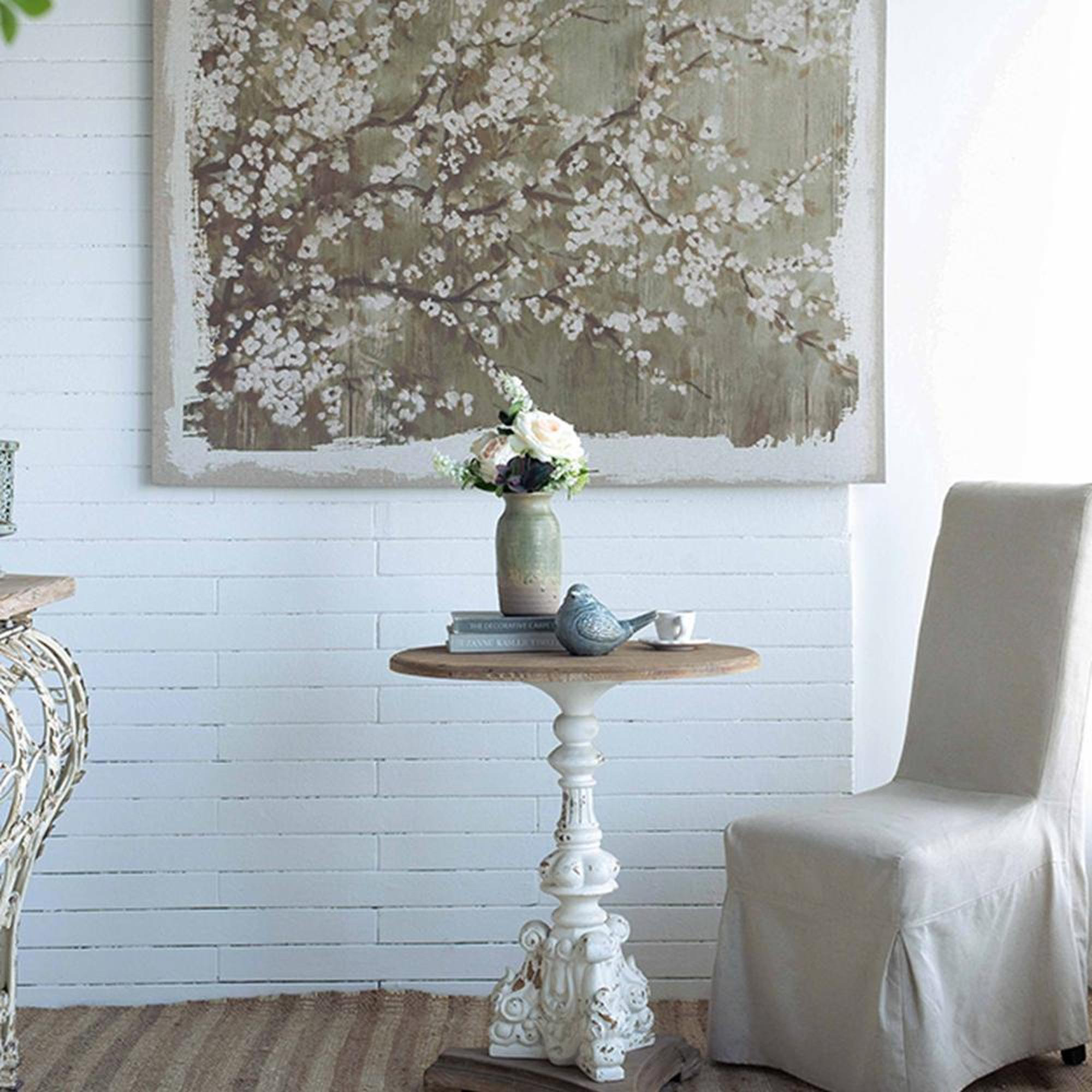 One Allium Way D22.5x27" Antique White Round Side Table, French Country ...