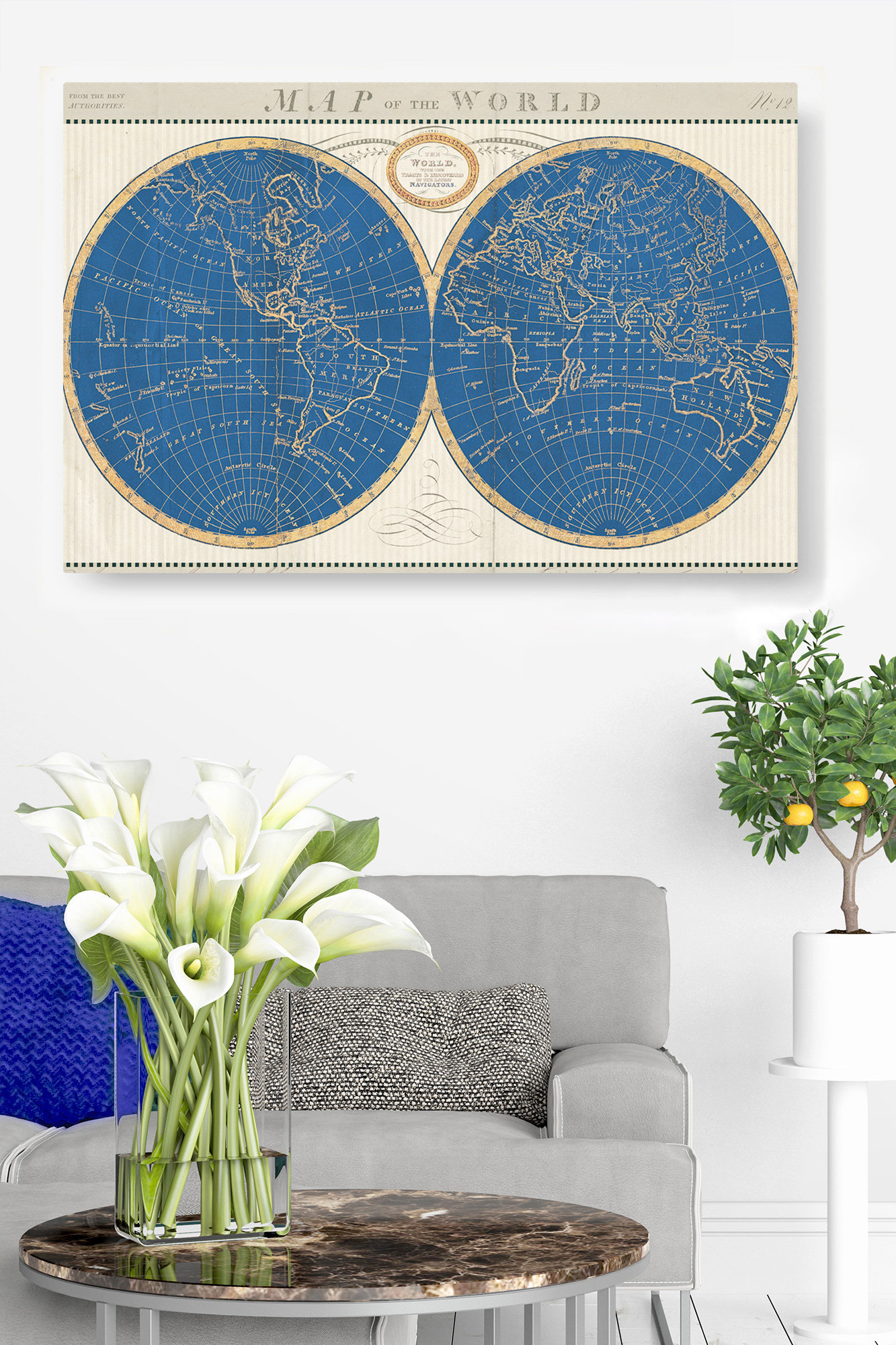 Canora Grey C-00115-World map, Torkintons map Of The World, Blue, Gold, Tan, Circular ...