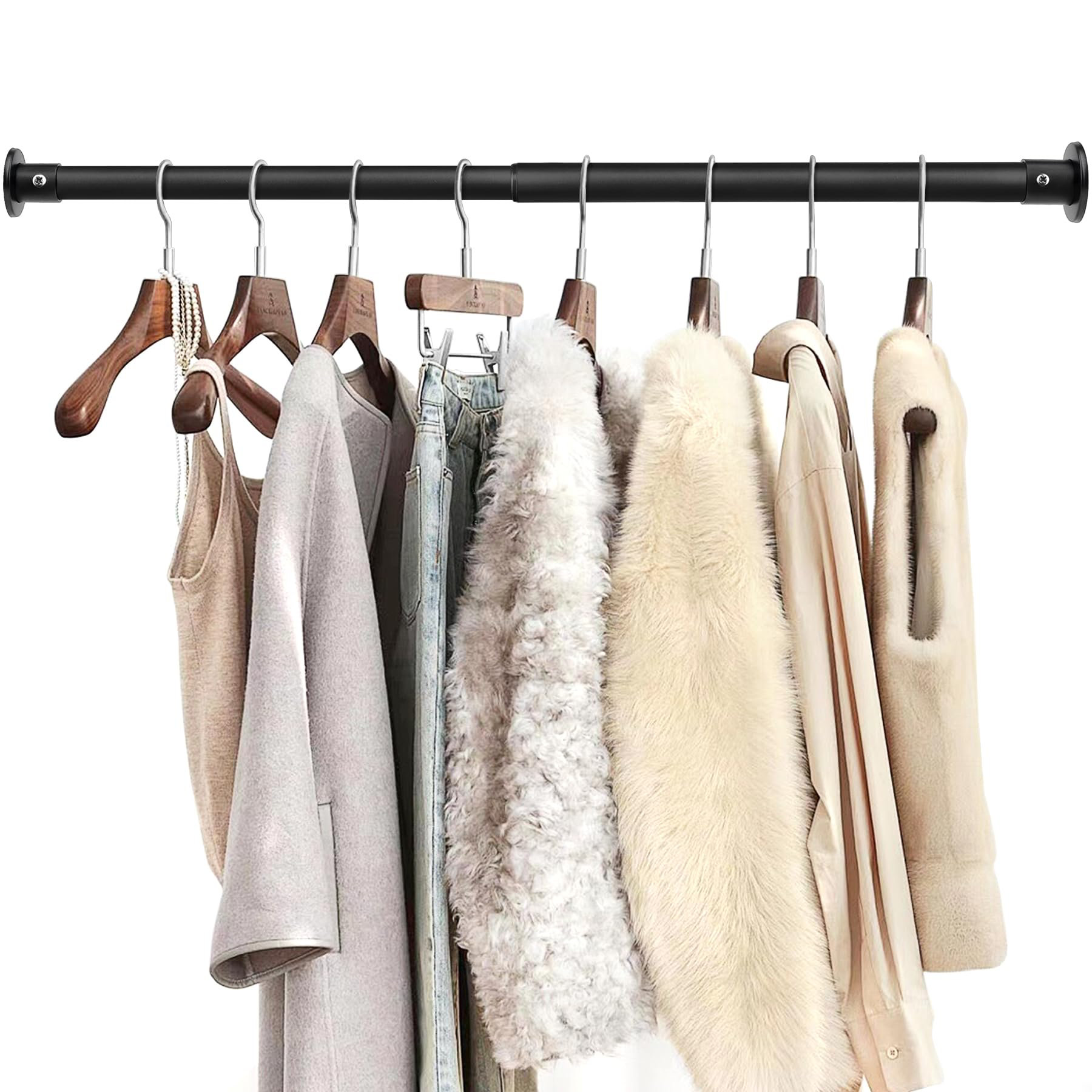 Rebrilliant Adjustable Closet Clothes Rod, Stainless Steel Heavy Duty ...