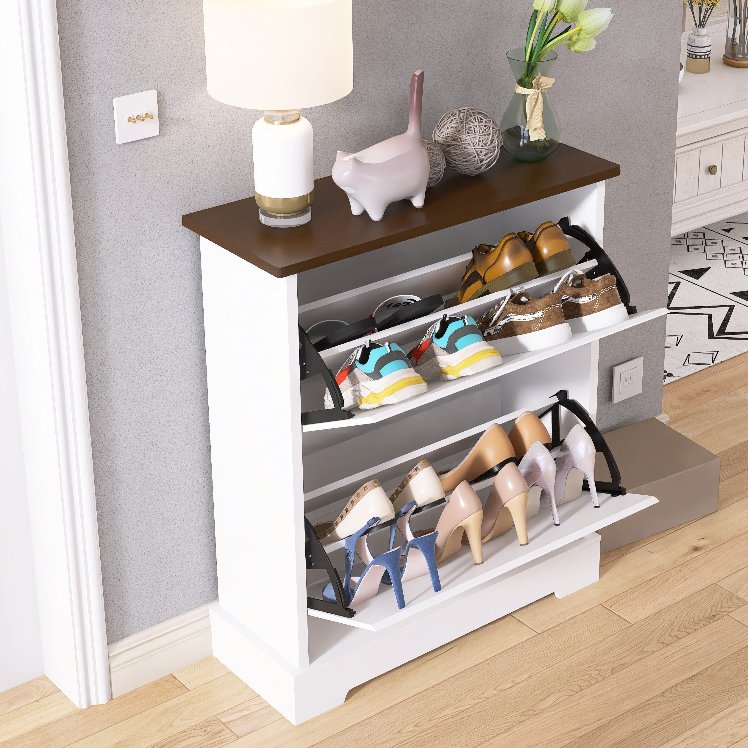 Rebrilliant Elegant American-style Flip-drawer Shoe Cabinet With Double ...