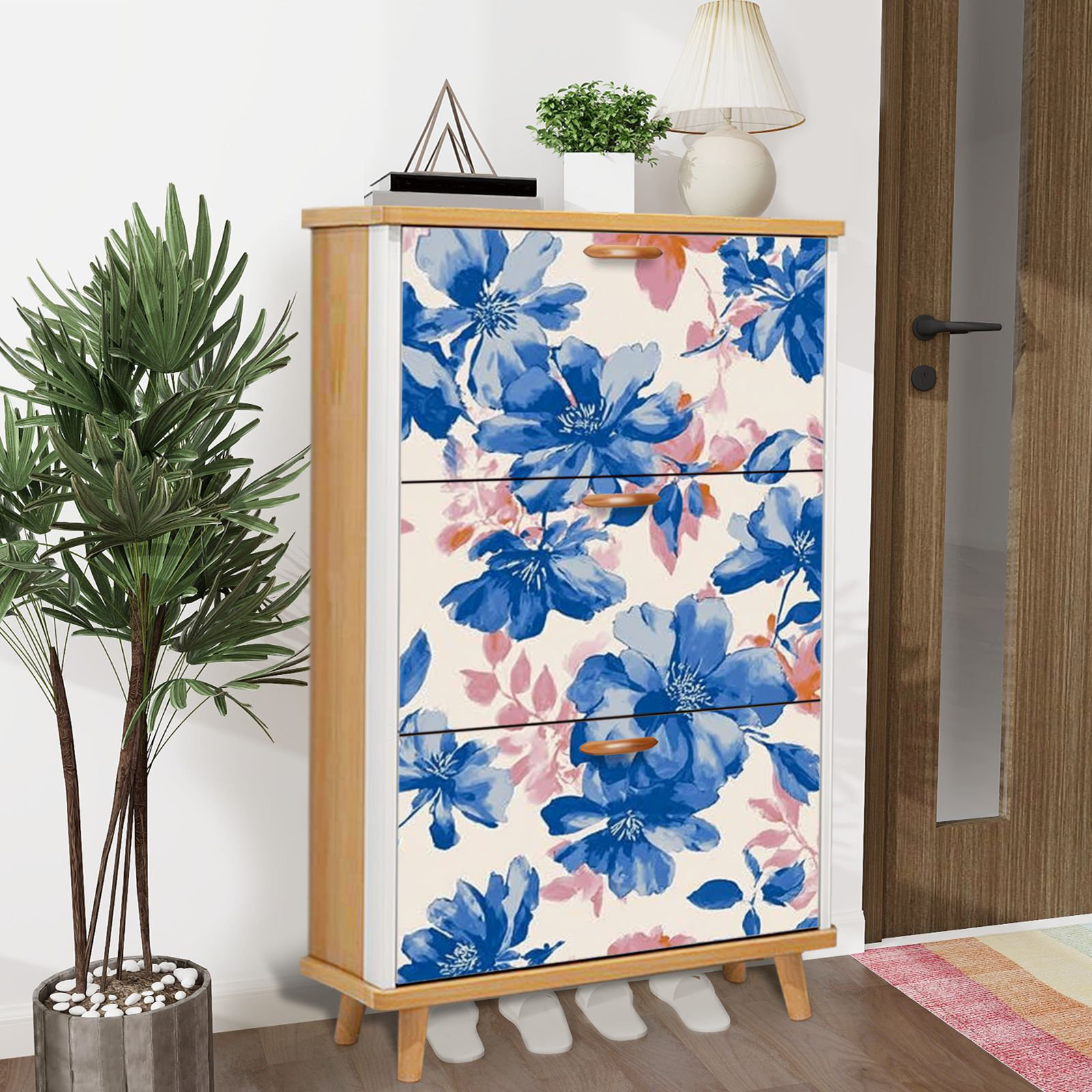 East Urban Home Shoe Storage Cabinet with 3 Flip Drawers for Blue ...