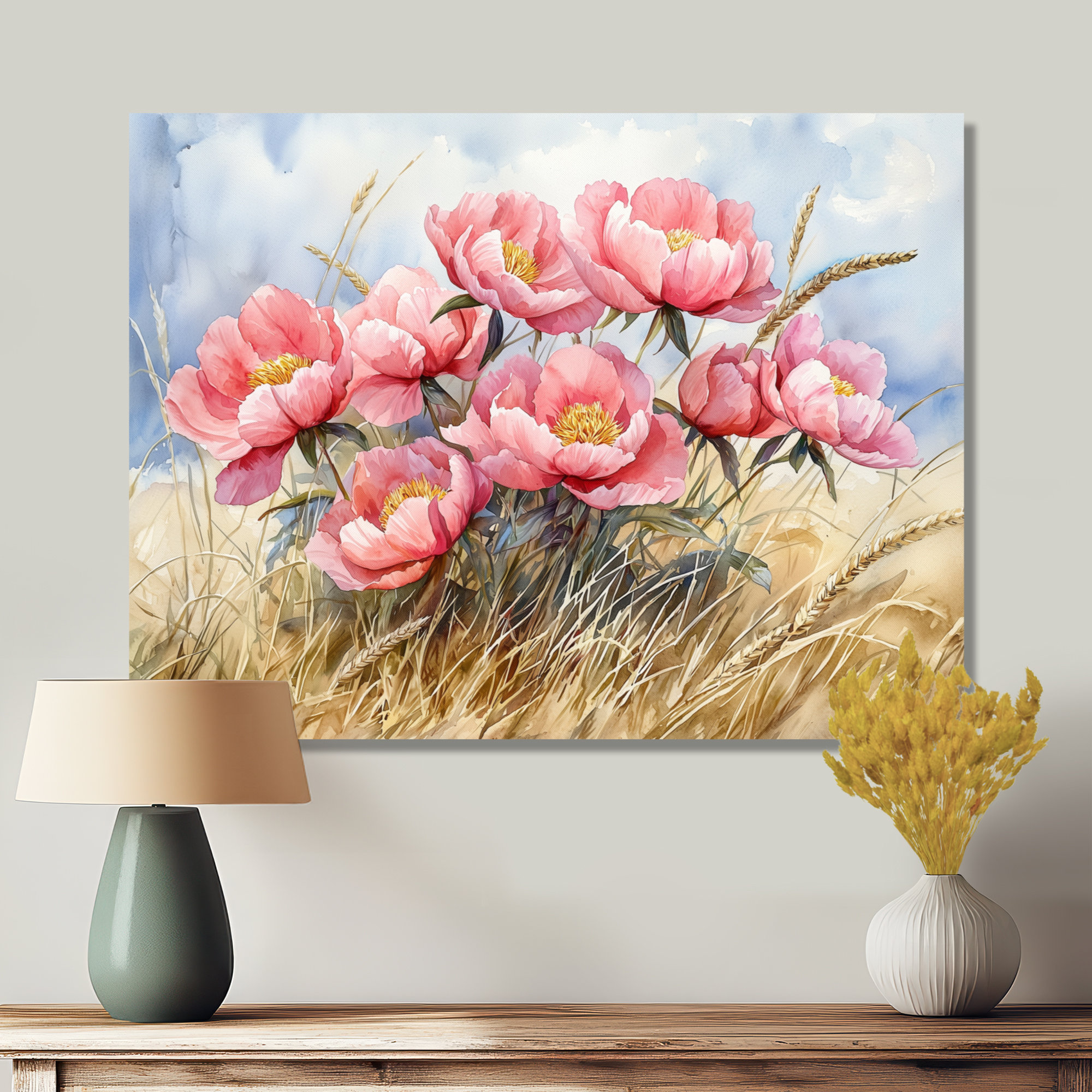 August Grove® Doylene Peonies In The Wheatgrass Field III - Peonies ...
