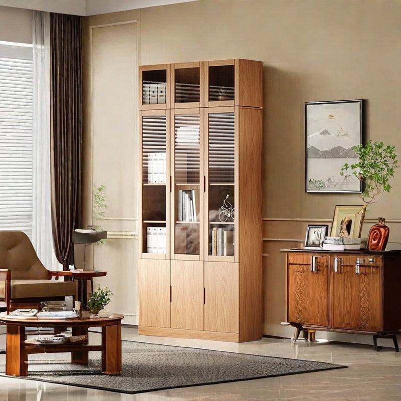 Parttlion Solid wood bookcase with glass locker | Wayfair