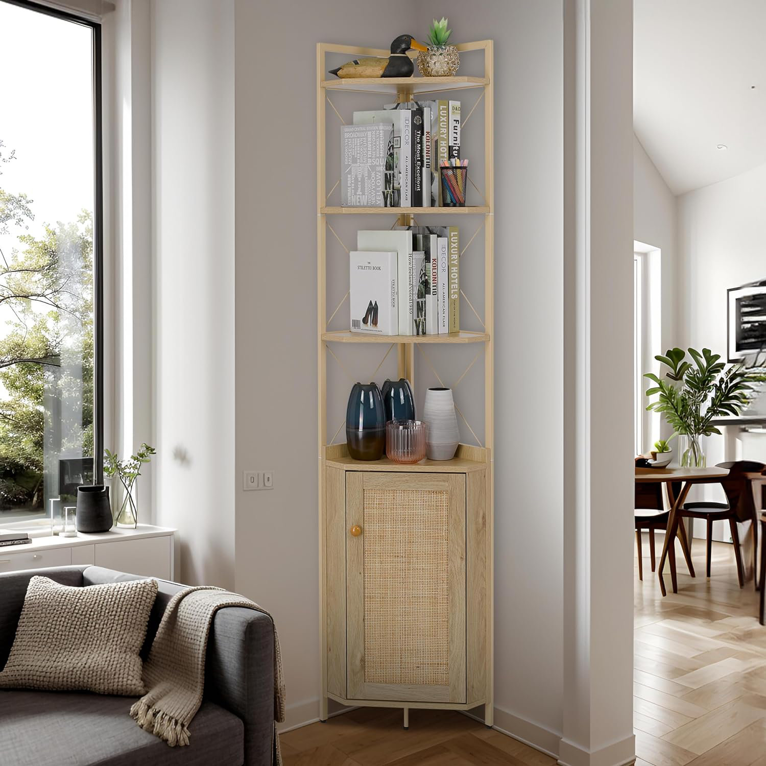 Bayou Breeze Corner Shelf With Cabinet, 71 Inches Multipurpose Corner ...