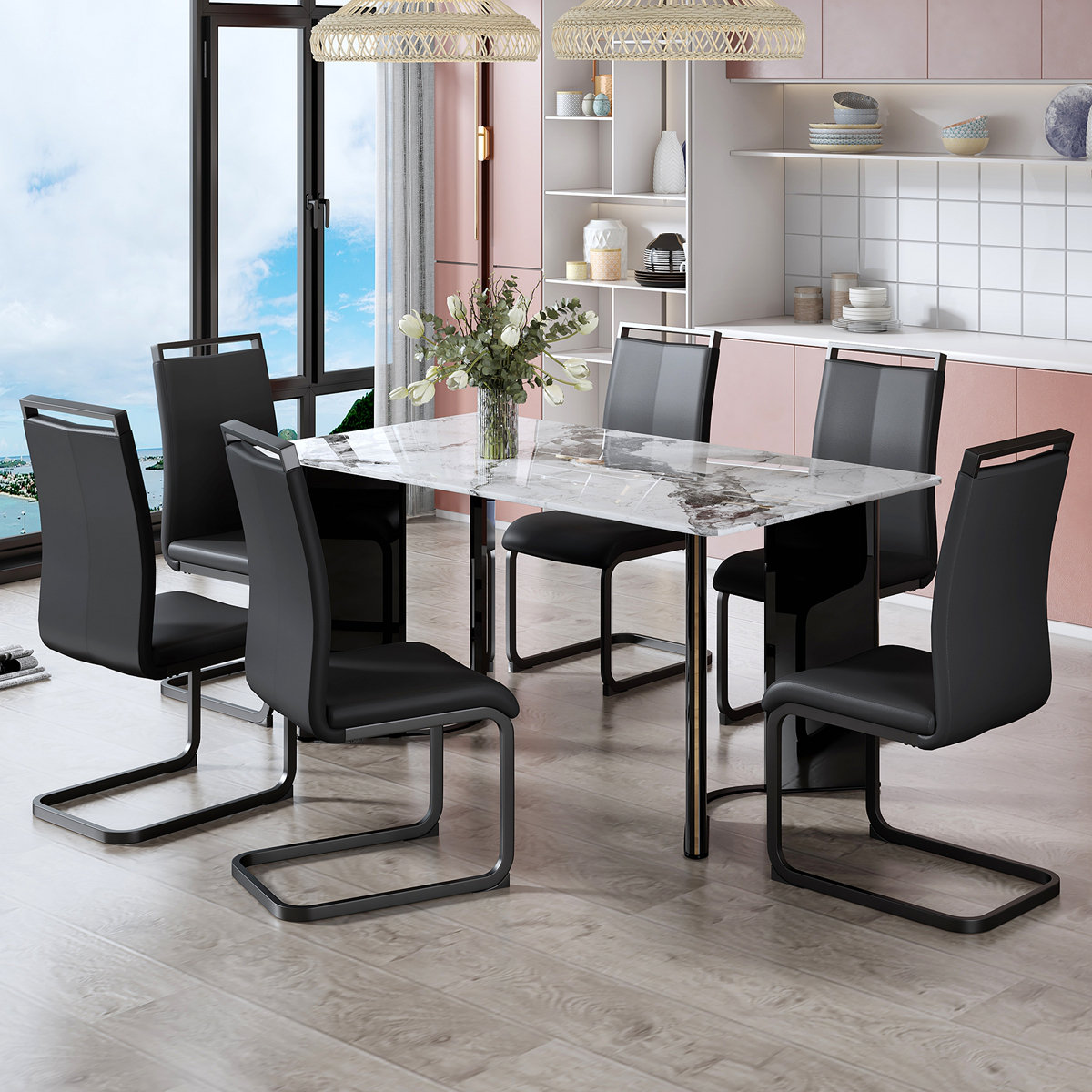 Orren Ellis Table And Chair Set. 1 Table And 6 Chairs. Rectangular ...