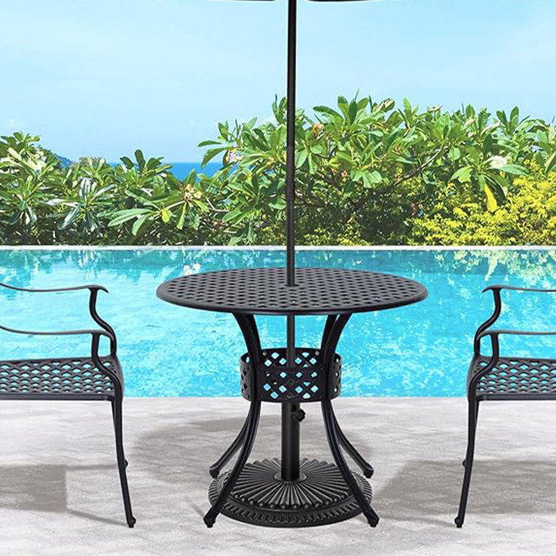 Astoria Grand 33" Round Outdoor Patio Dining Table with Umbrella Hole ...