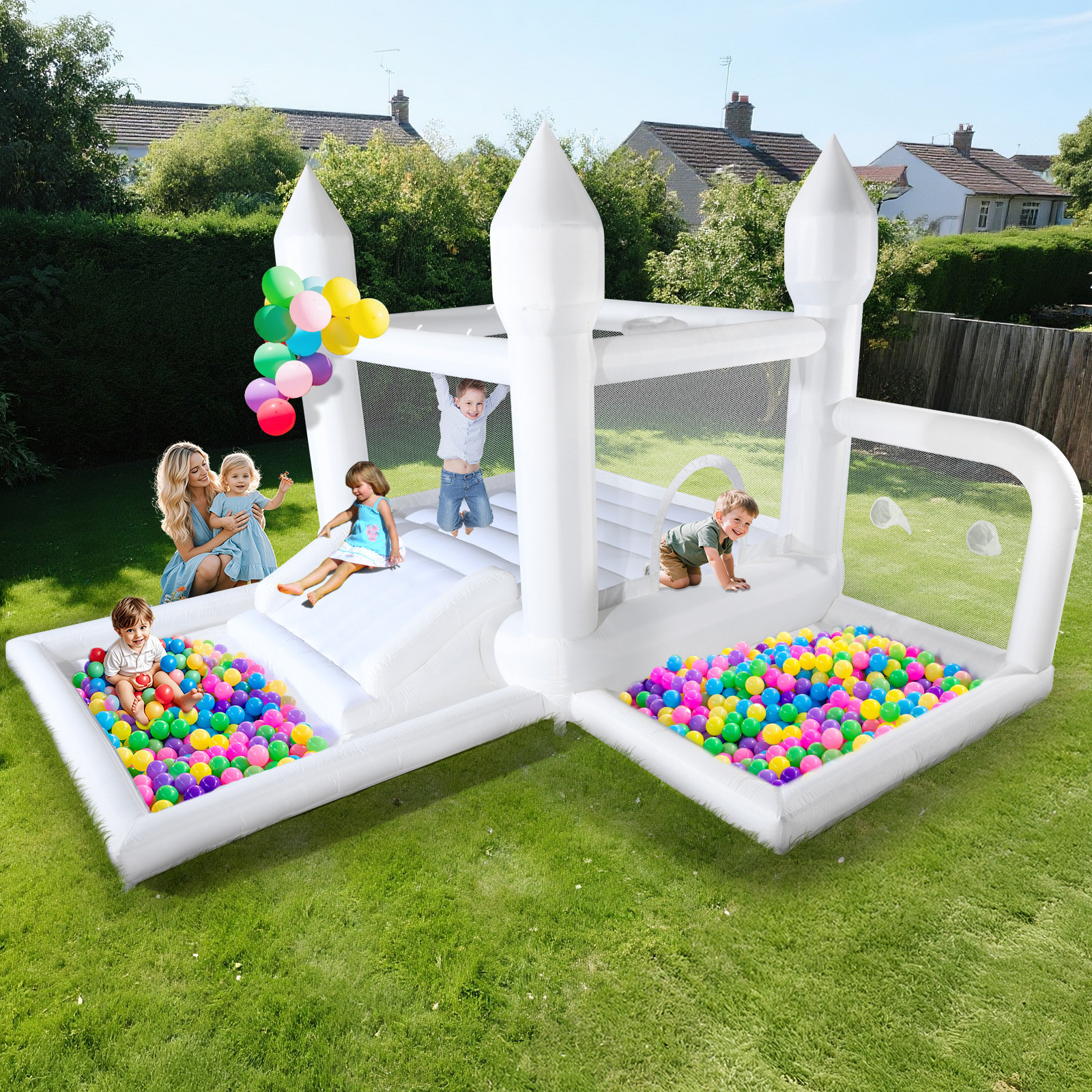 Klo Kick 13' X 12.3' White Bounce House With Slide & Ball Pit & Air ...