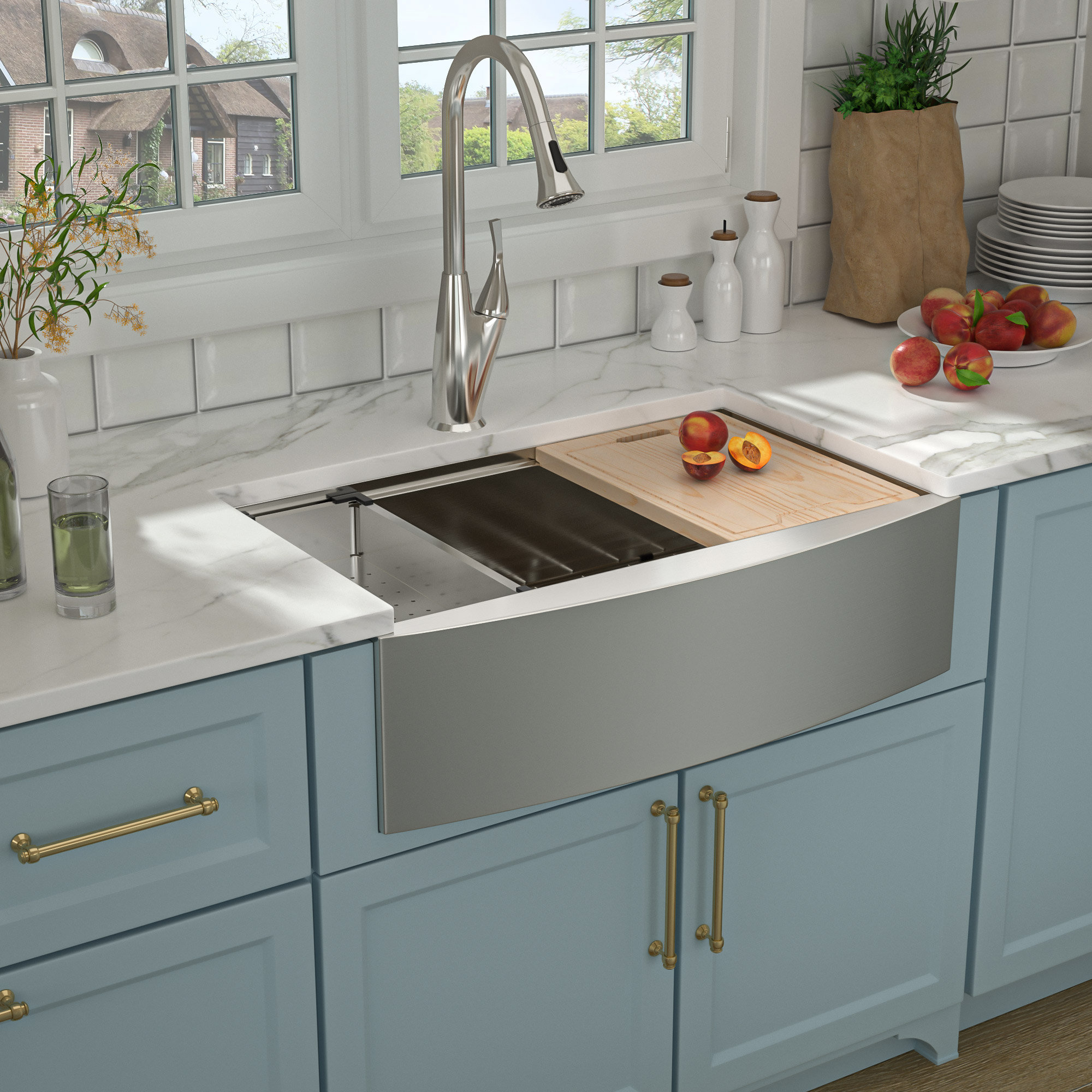 Lordear 30''x21" Farmhouse Kitchen Sink Workstation Sink Stainless ...