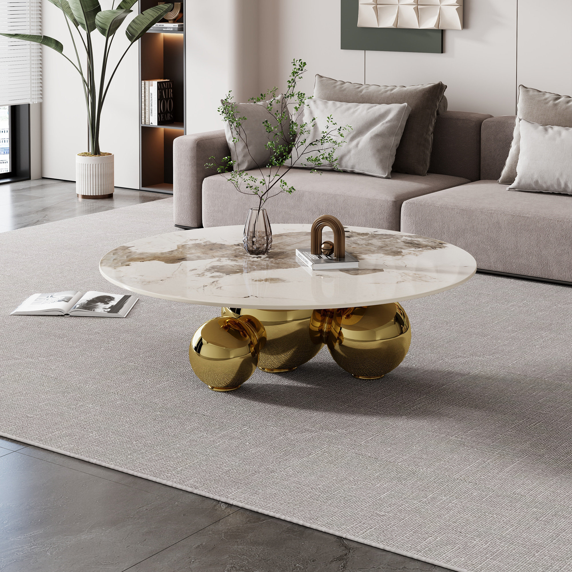 Everly Quinn Tahmid 39.4" Faux Marble Single Base Round Coffee Table ...