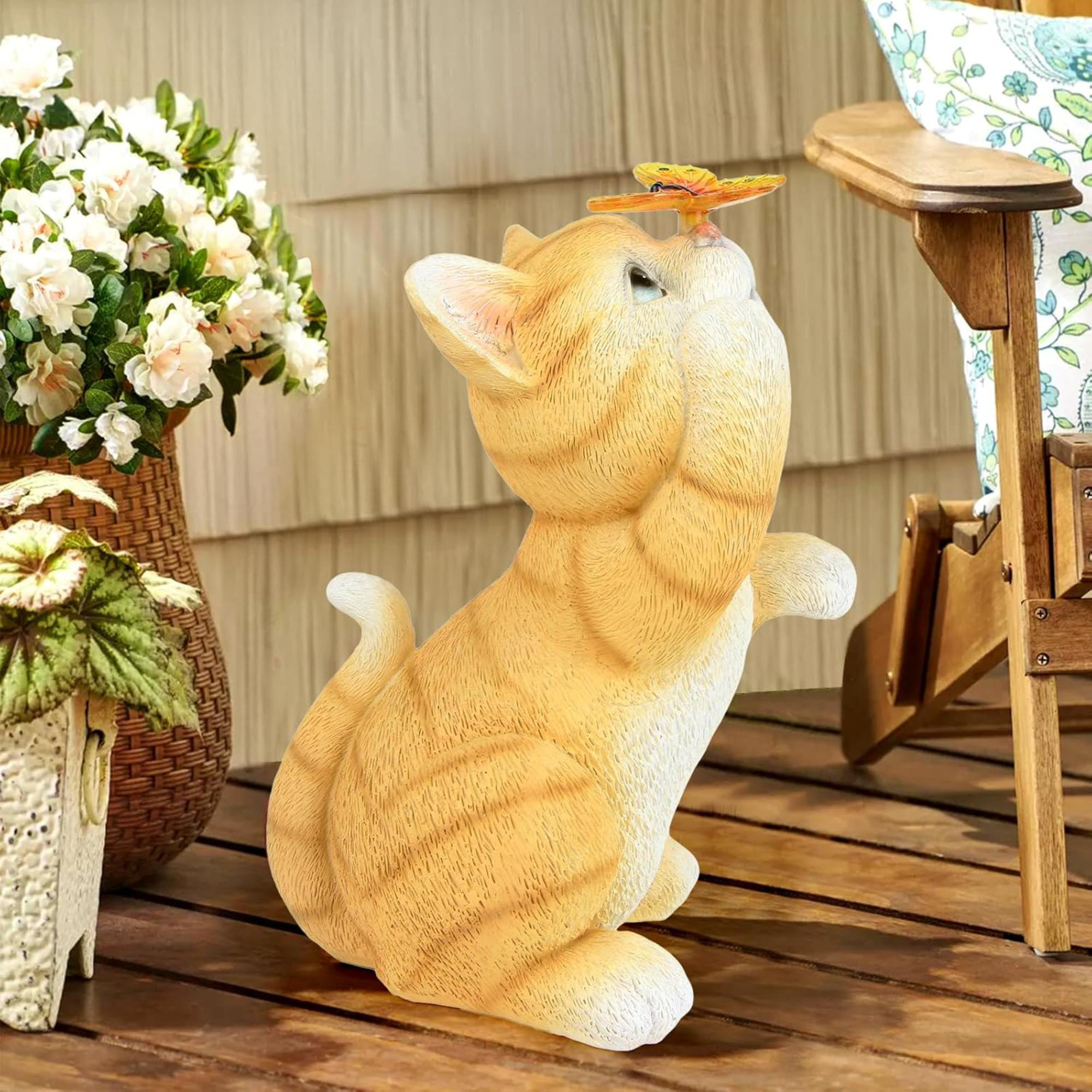 The Holiday Aisle® Solar Garden Statue Cat Figurine,Resin Cat Statue ...