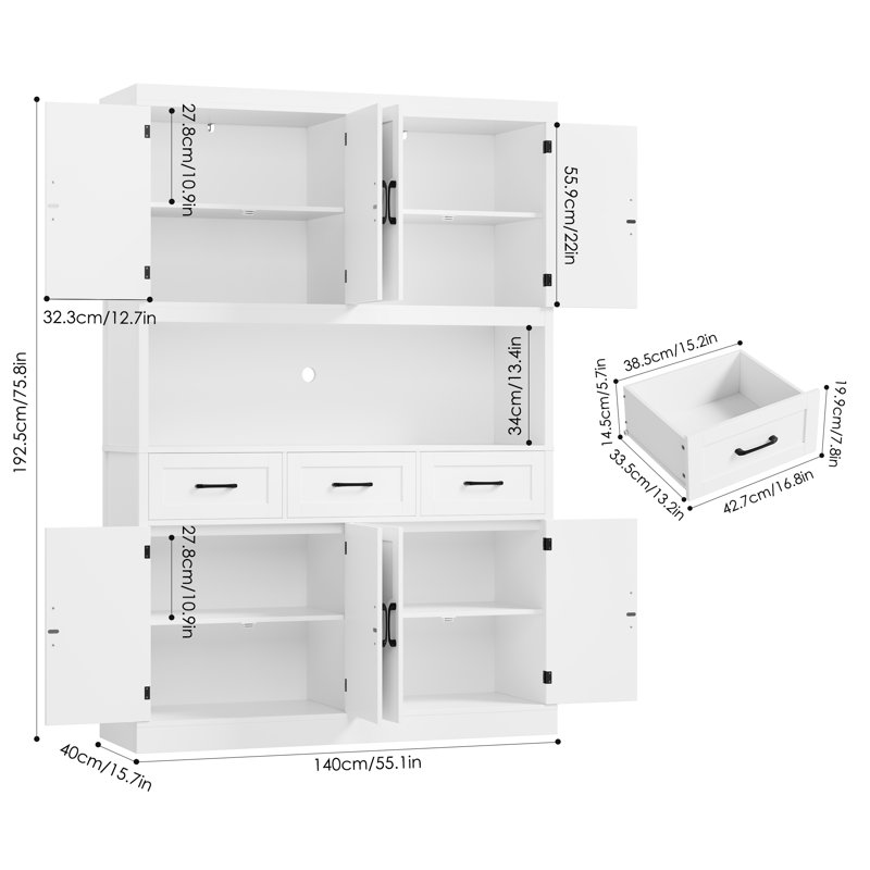 Lark Manor™ 75.7"Tall Kitchen Pantry Storage Cabinet With Cable ...