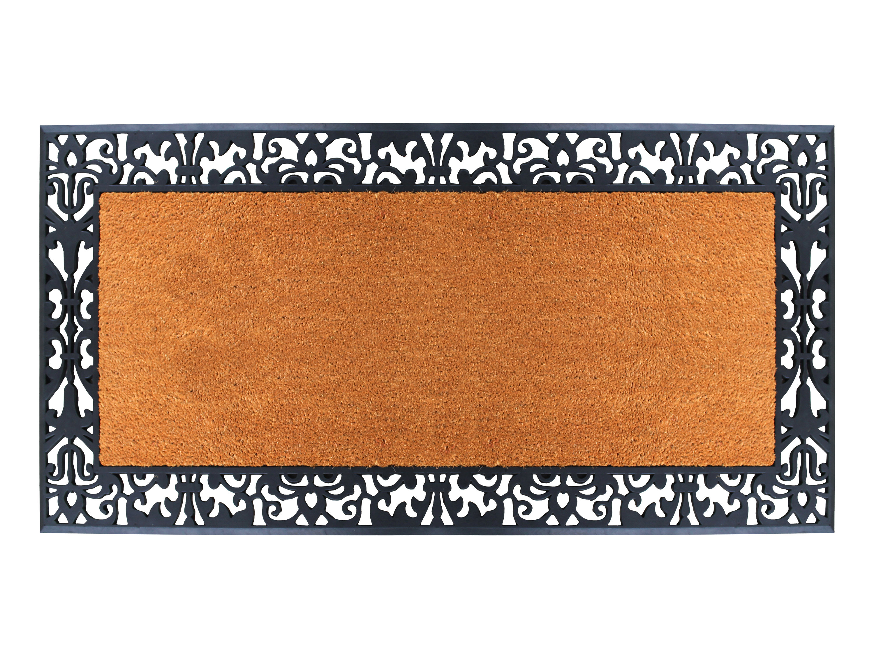 ZLI Natural Coir & Rubber Paisley Border Door Mat, 30"x60" — Heavy-Duty ...