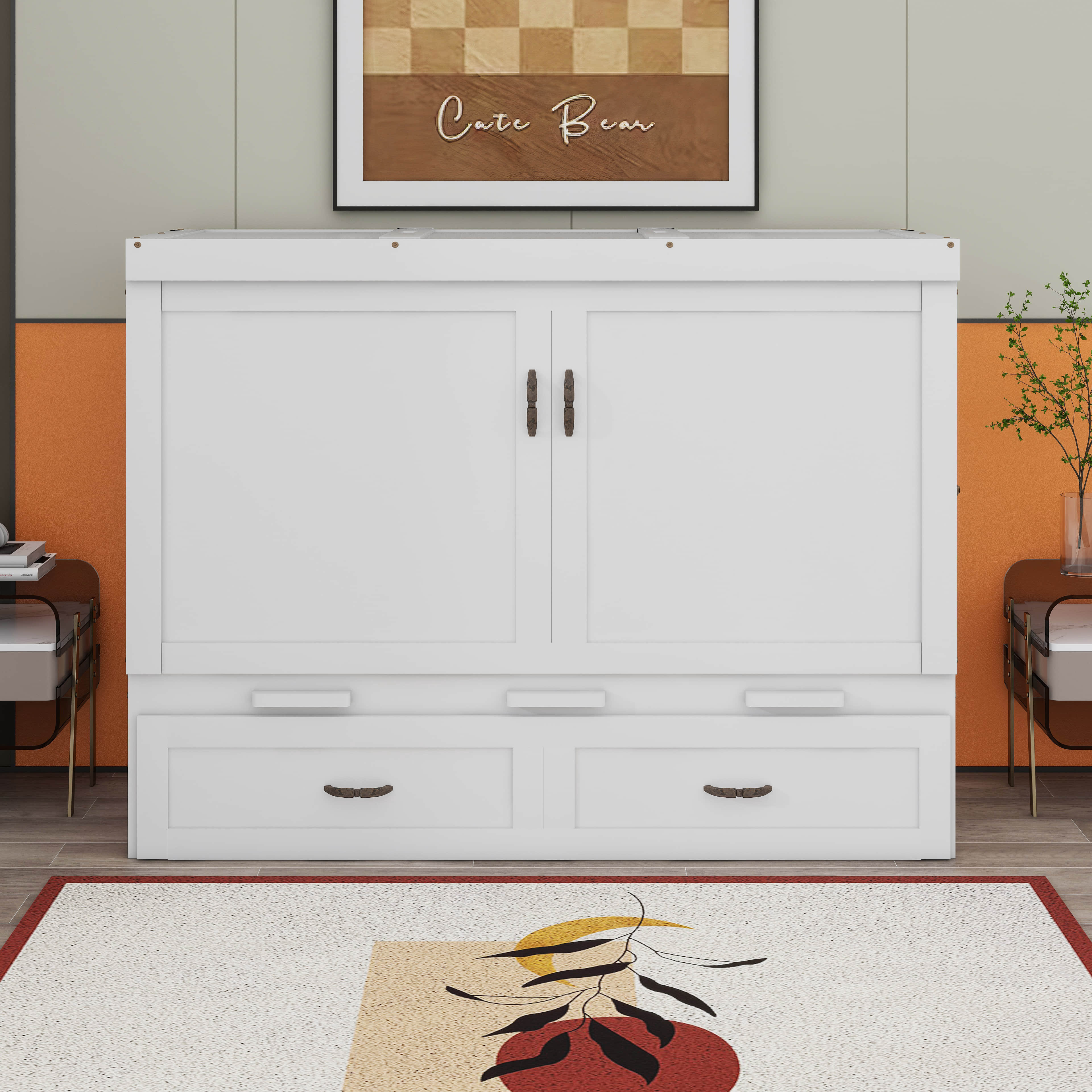 Lark Manor Queen Size Murphy Bed With USB Ports, Large Drawers And ...