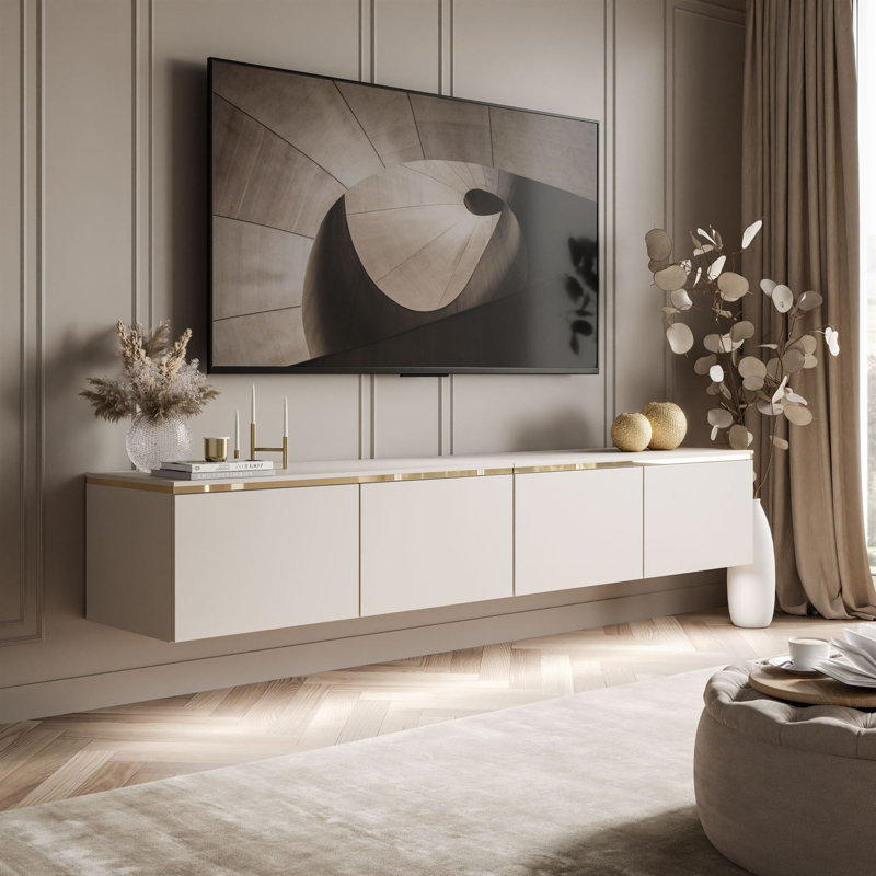 Ivy Bronx Denine Floating TV Stand Cashmere 200cm with LED Lighting ...
