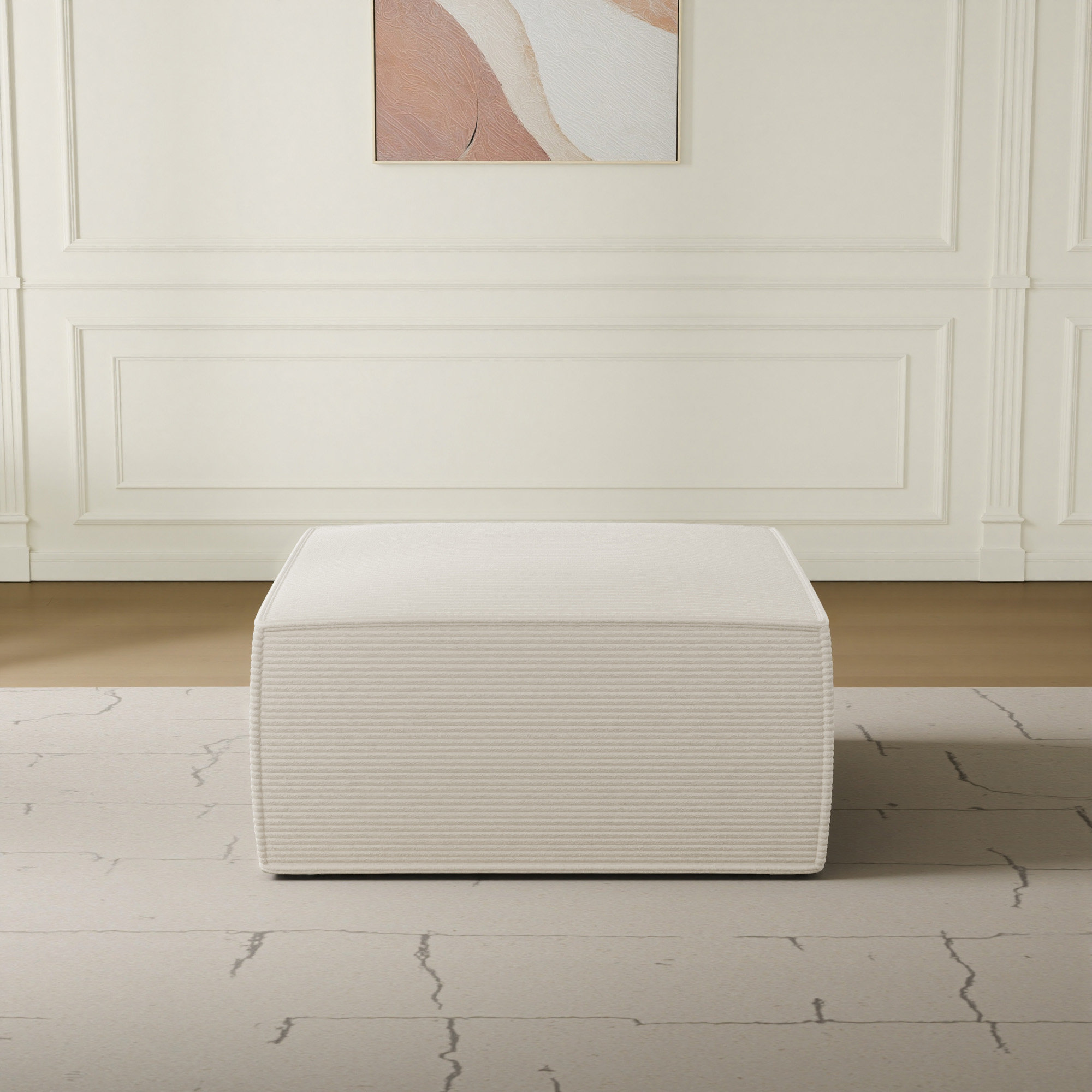 Mercer41 35" Corduroy Modular Foam Ottoman - Square Modern Ottoman ...