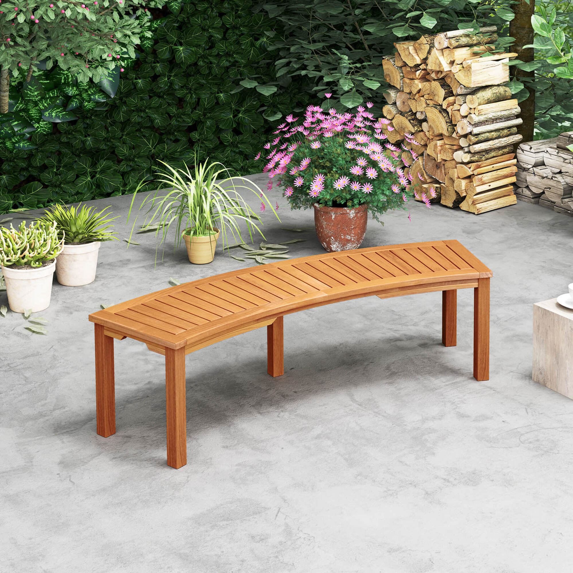 Ebern Designs 1 Pcs Outdoor Curved Bench With Slatted Seat Solid Acacia ...