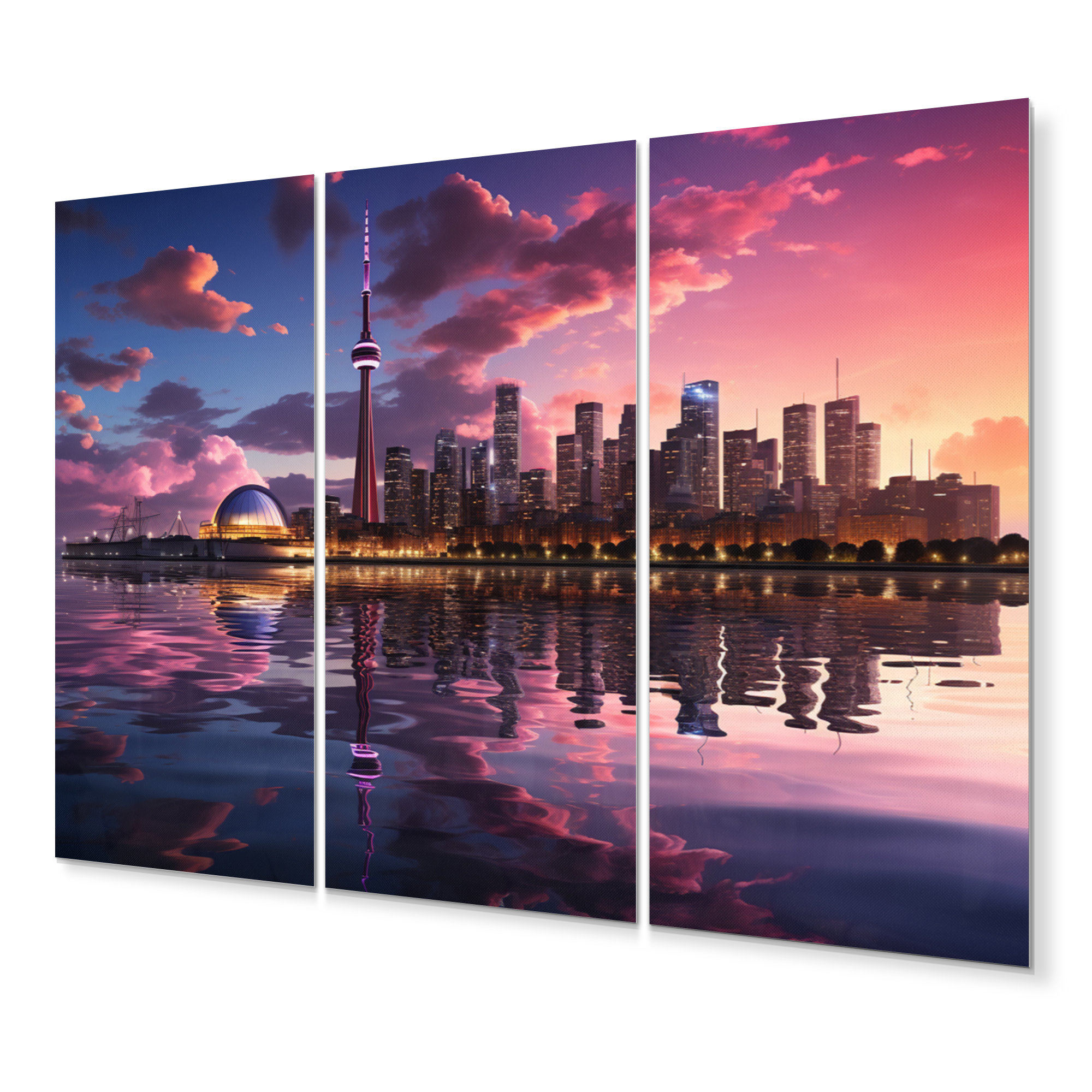 Design Art Purple Toronto By Night - City Toronto Metal Wall Decor Set ...