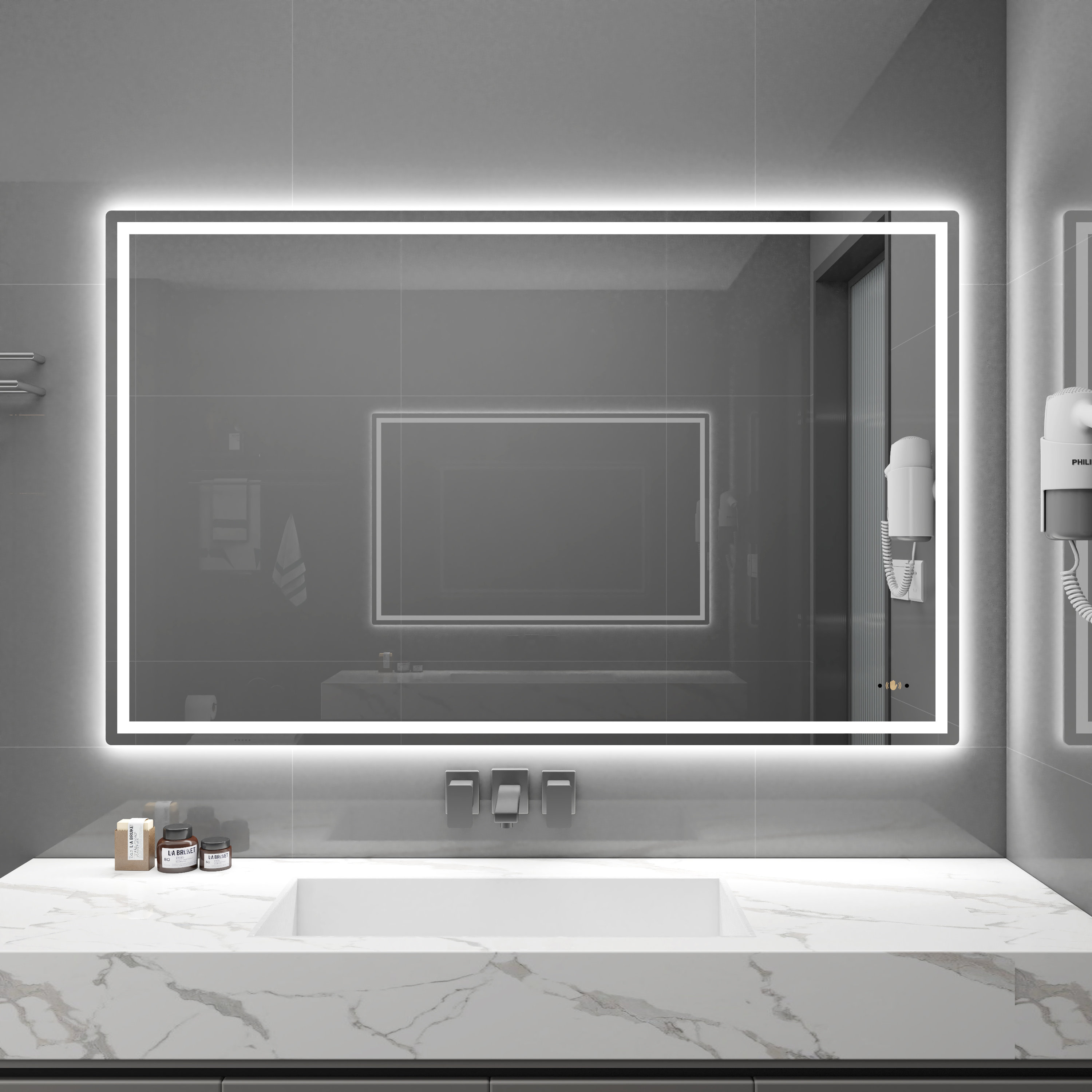 Ivy Bronx Johnine Touchless Bathroom LED Mirror Gesture Sensor Wall ...