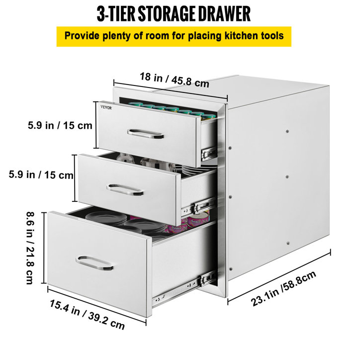 VEVOR 18'' Stainless Steel Drop In Drawers & Reviews | Wayfair