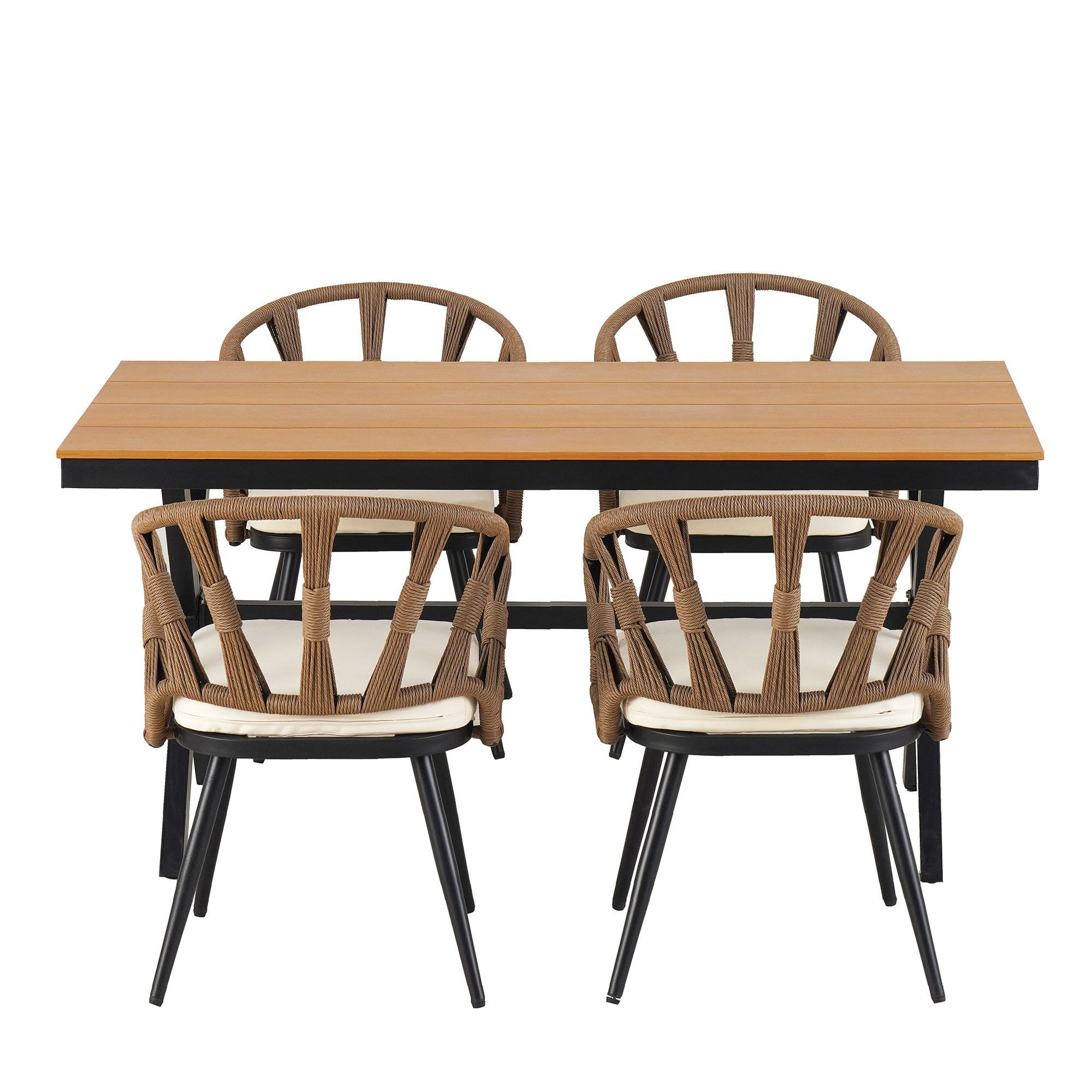 Hokku Designs Outdoor Set with PE Rattan Chairs and Plastic Wood Table ...