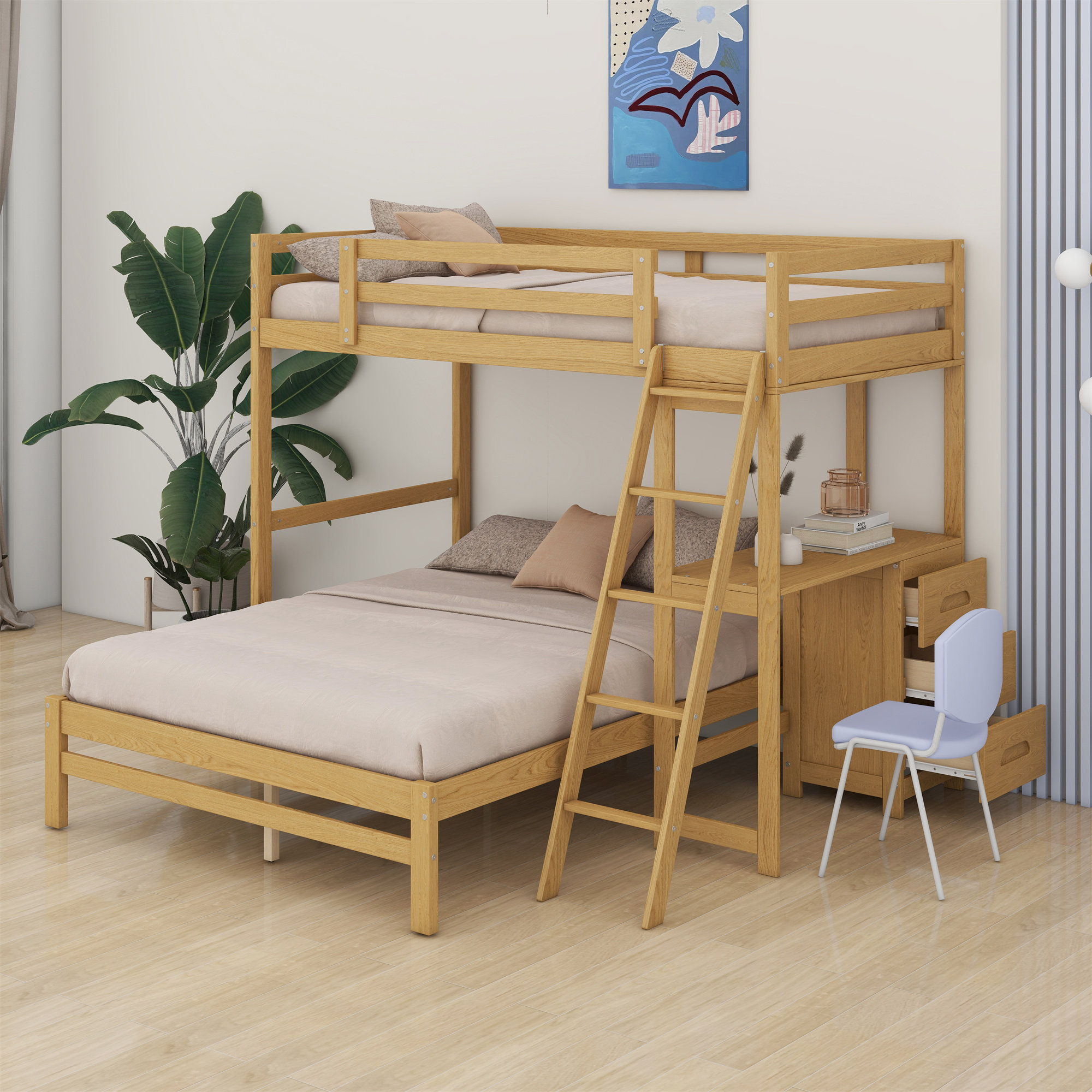 George Oliver Bunk Bed With Desk And Three Drawers | Wayfair