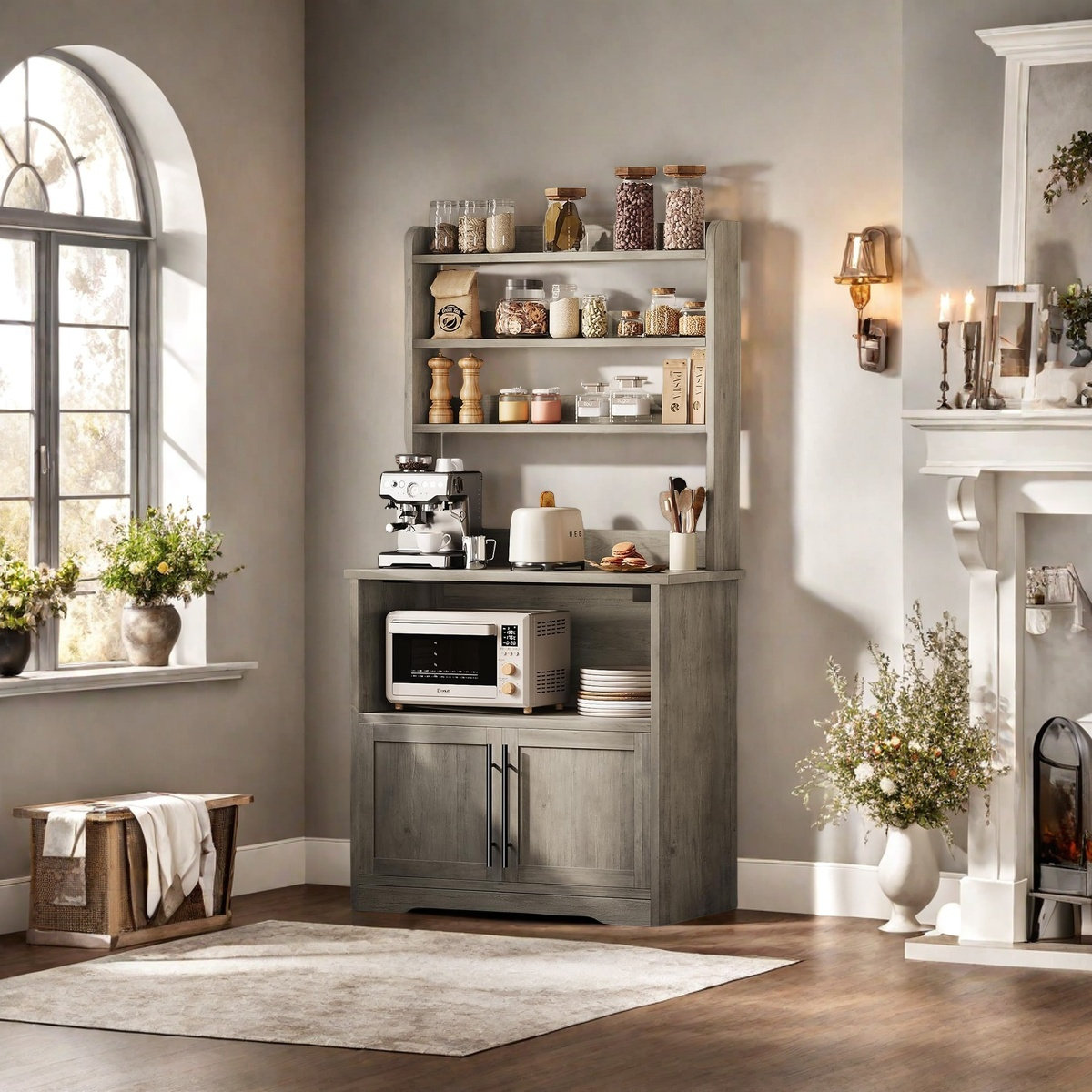 Winston Porter Bakers Rack With Storage Cabinet, Microwave Stand With ...