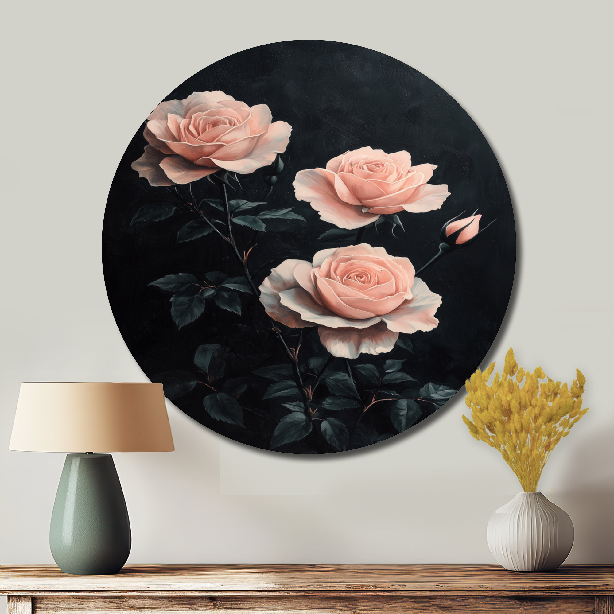 Ebern Designs Pink Midnight Rose Elegance - Roses Round Metal Wall Art ...