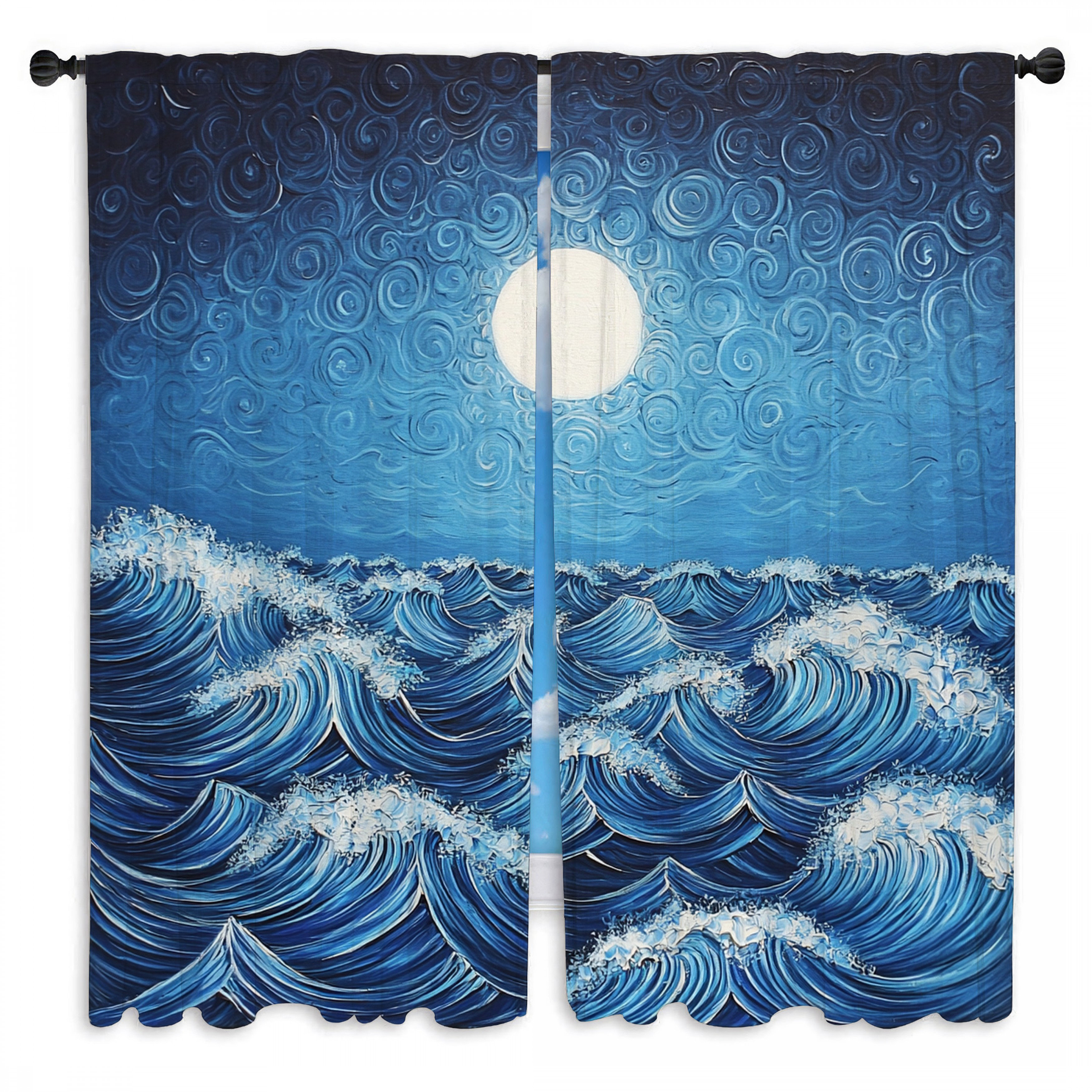 Rosecliff Heights Ocean Waves Window Curtains Seascape Minimalist ...
