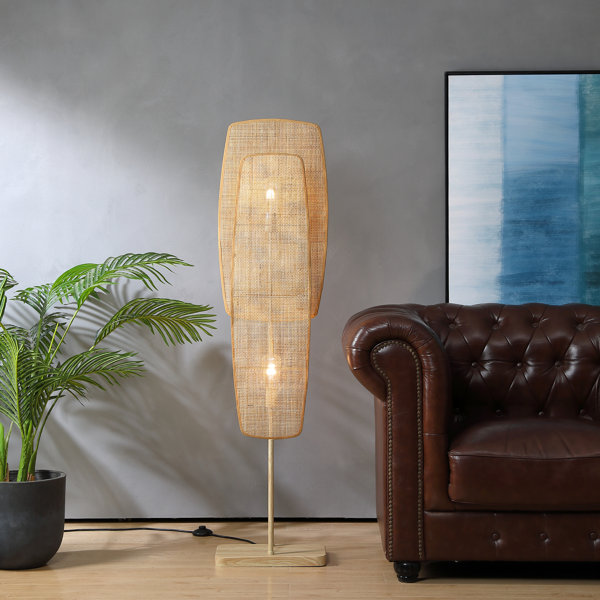 Vidalite Amud 55" 2 - Light Boho Weaved Bamboo Colum Floor Lamp with ...
