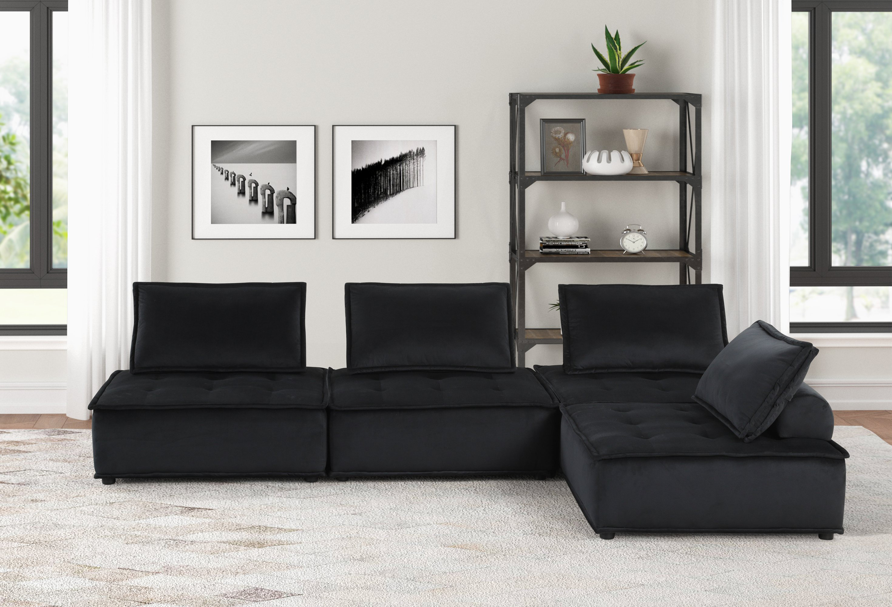 Home Decor Modern 119.97" Upholstered Sofa Chaise Modular Sofa Modular ...