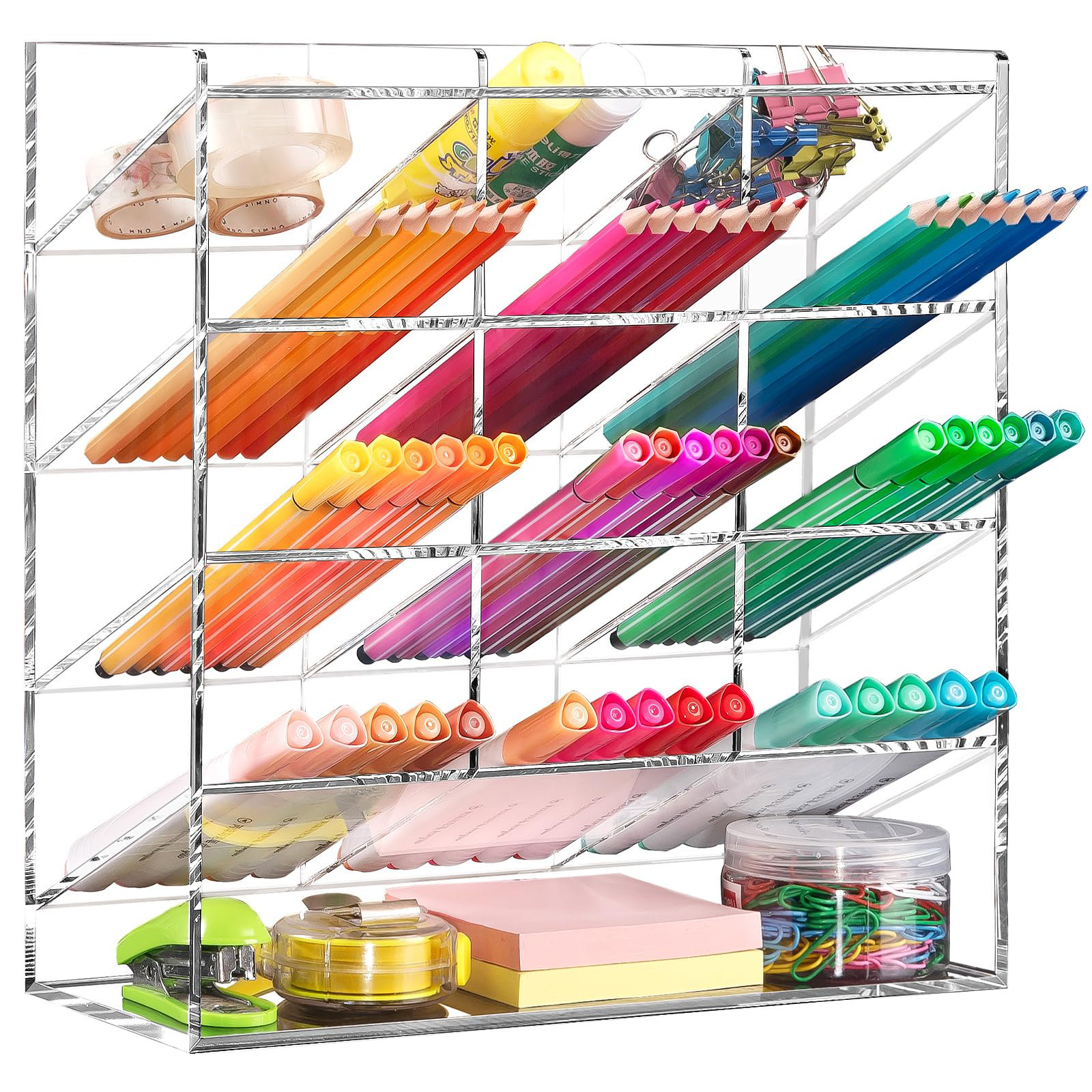 Inbox Zero Acrylic Vertical Marker Organizer For 150 Markers,Angled Pen ...