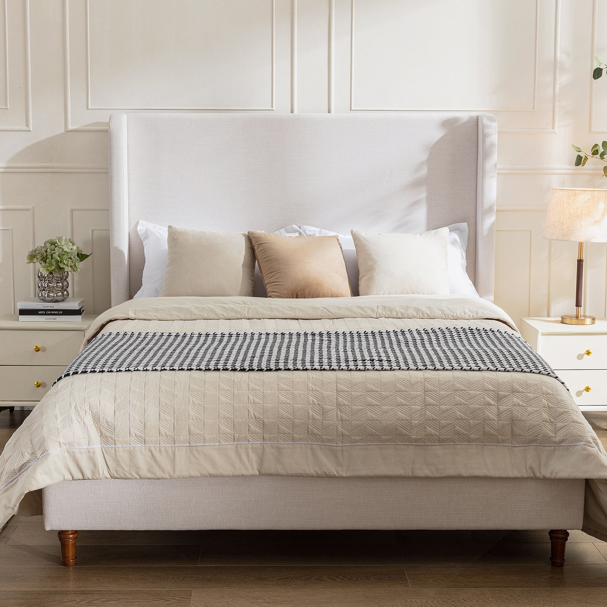 Mercer41 Hayden Upholstered Wingback Bed, King Size, 54" Headboard ...