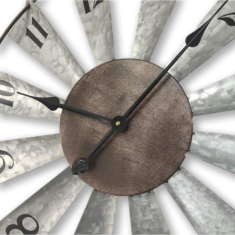 Gracie Oaks Windmill Distressed Metal Wall Clocks Rustic Large ...
