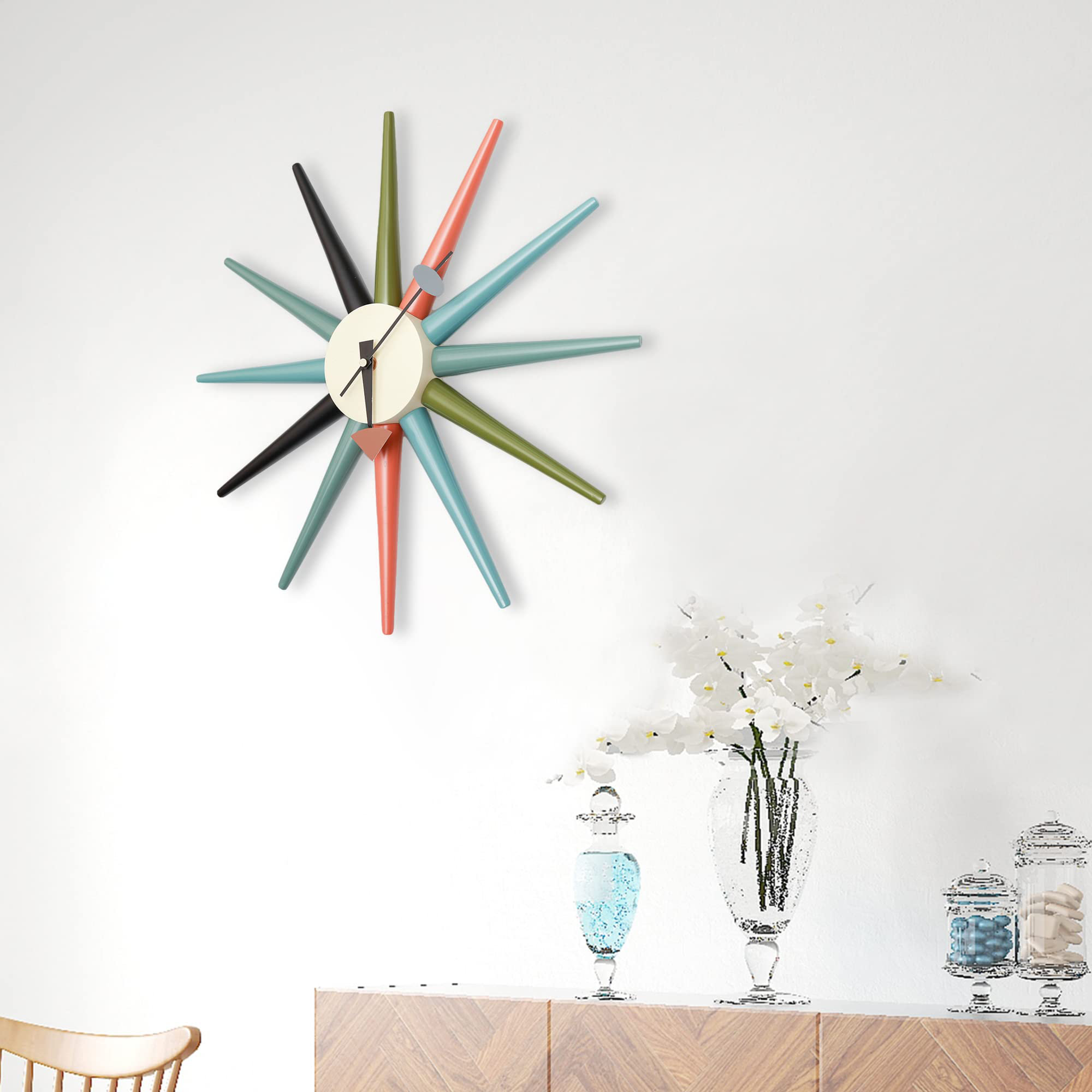 Wrought Studio Mid Century Wall Clock - Wooden Starburst Clock Replica ...