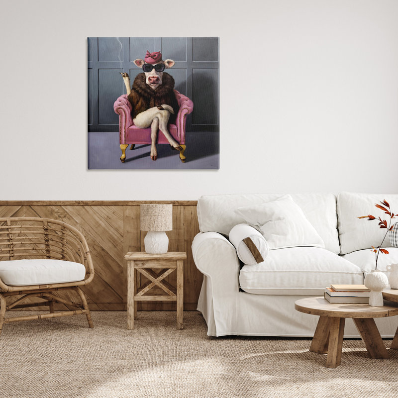 Stupell Industries Chic Pink Glam Fashionable Cow Canvas Wall Art By ...