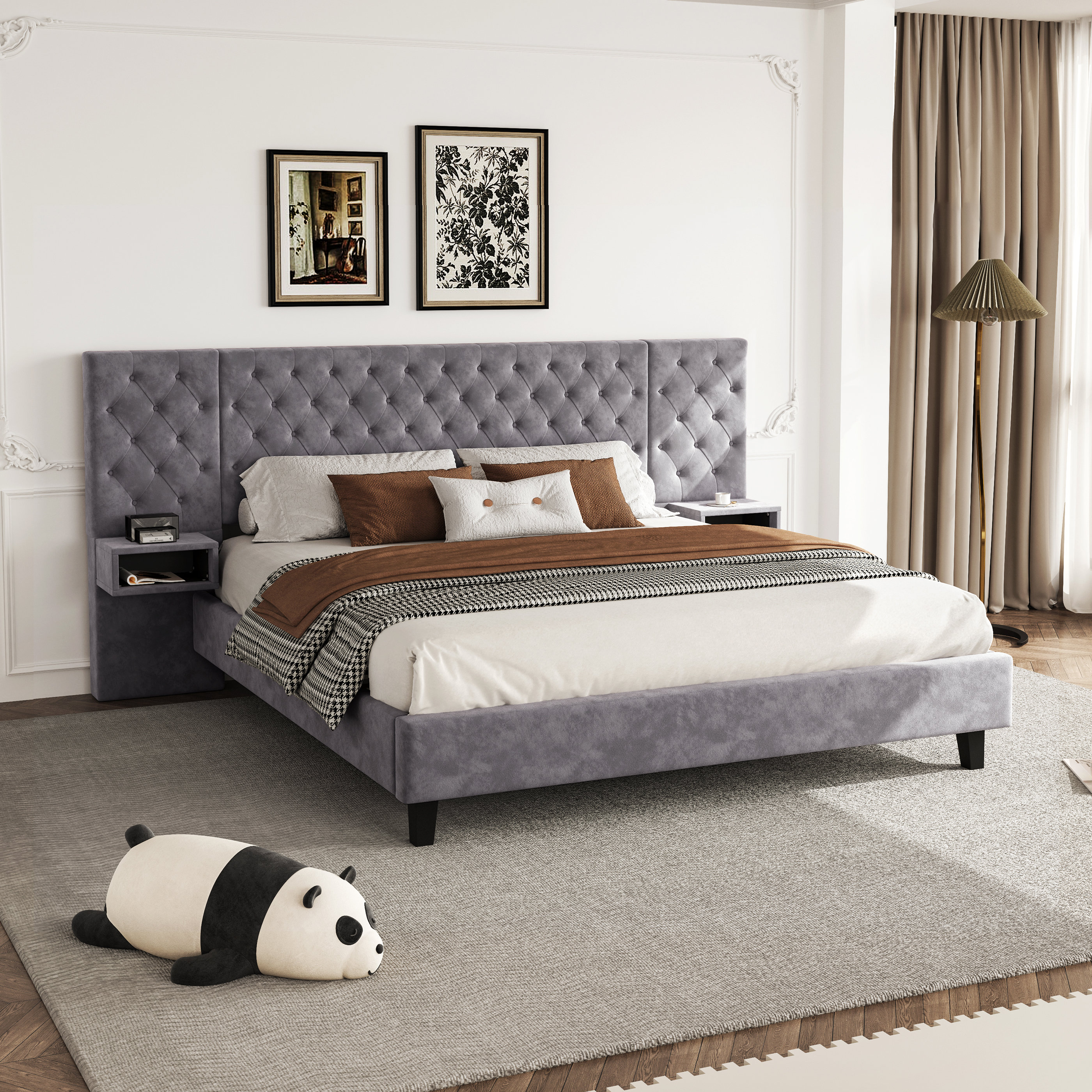 diamond tufted platform bed