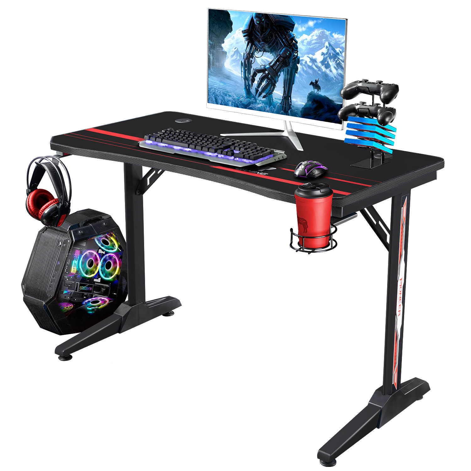 Furmax Carbon Fiber Surface Computer Gaming Desk with Full Desk Mouse ...