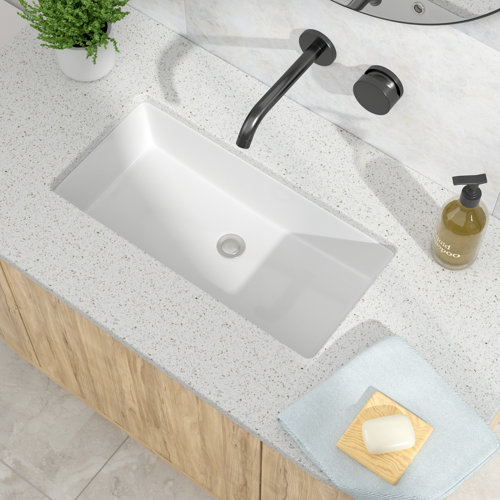 Kichae 28" L Glossy Ceramic Rectangular Undermount Bathroom Sink with ...