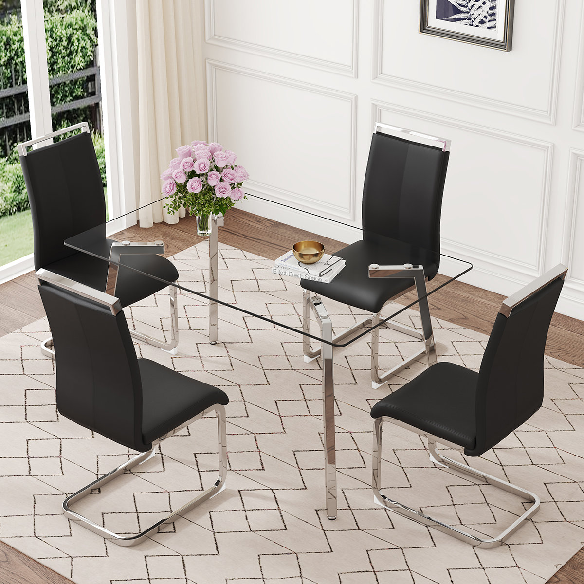 Ivy Bronx Glass Dining Table Set For 6 | Wayfair