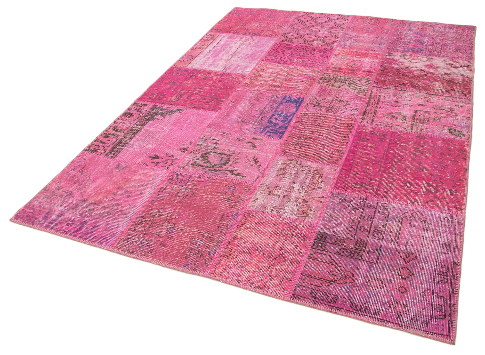 Isabelline Pink Patchwork Wool Handmade Area Rug | Wayfair