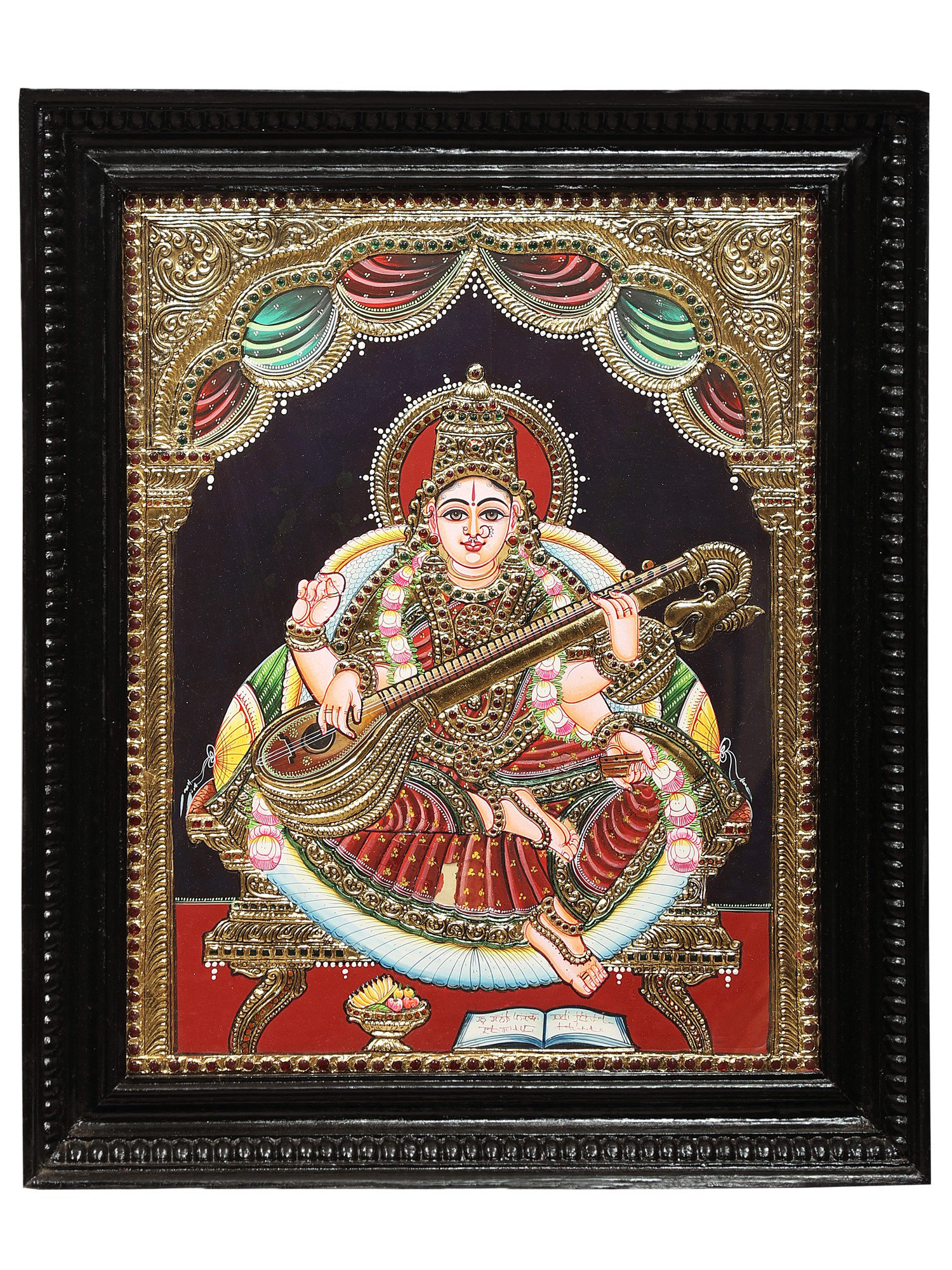 Exotic India Devi Saraswati Tanjore Painting | Traditional Colors With ...