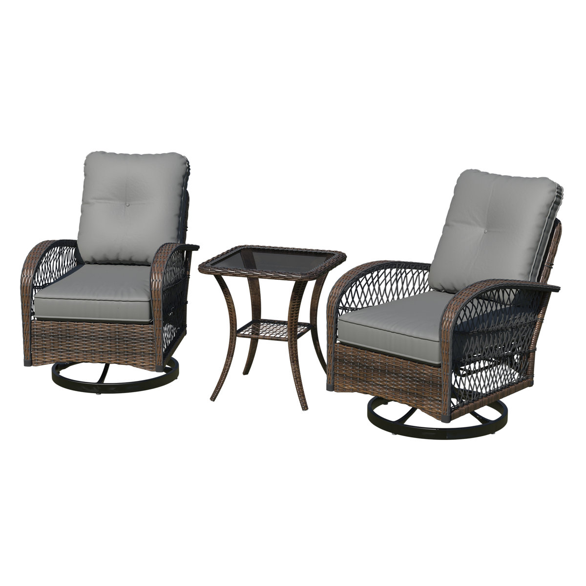 EROMMY Outdoor Swivel Rocker Bistro Set - 3 Piece Wicker Patio Set With ...