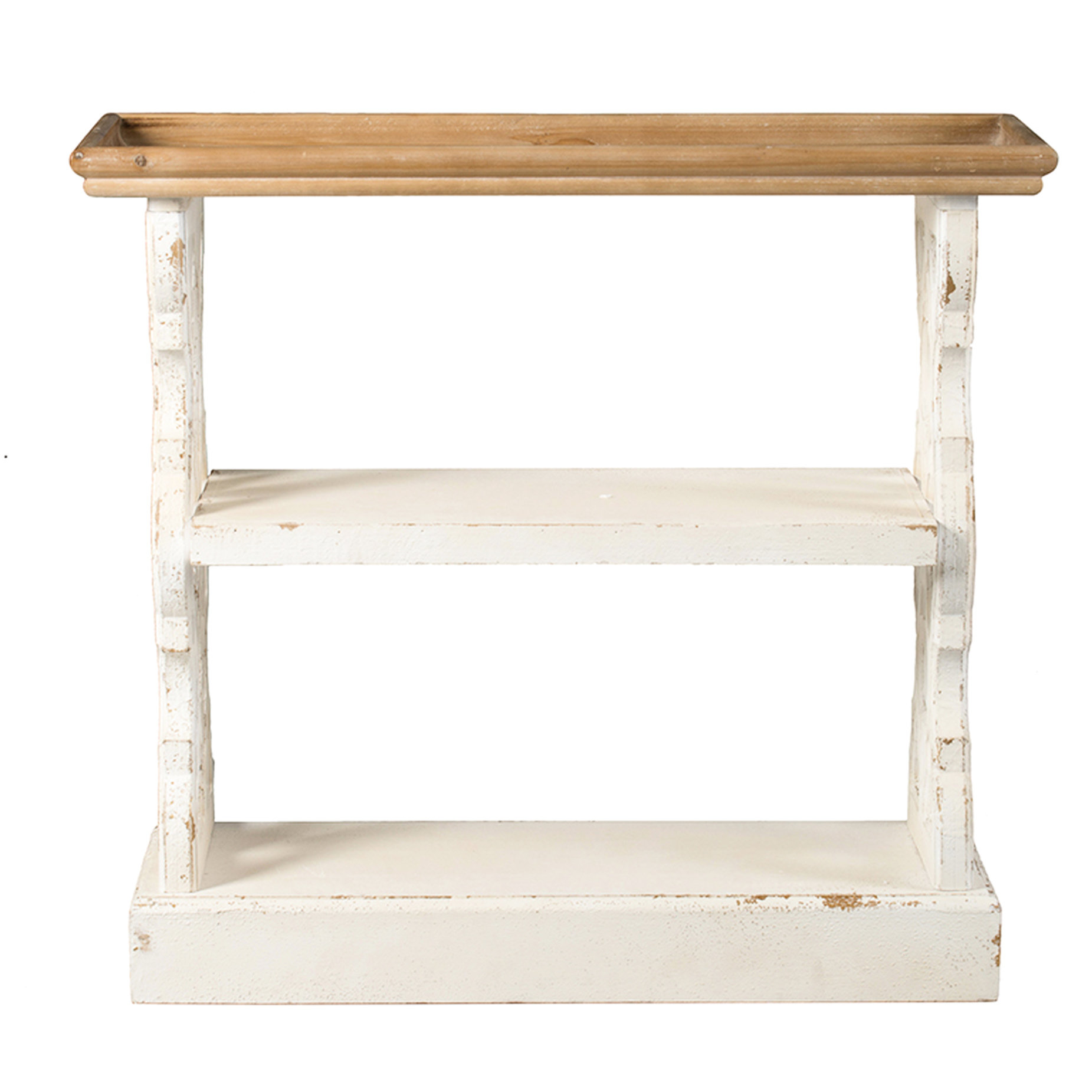 Ophelia & Co. Distressed White And Natural Wood Shelf Table Console, 35 ...