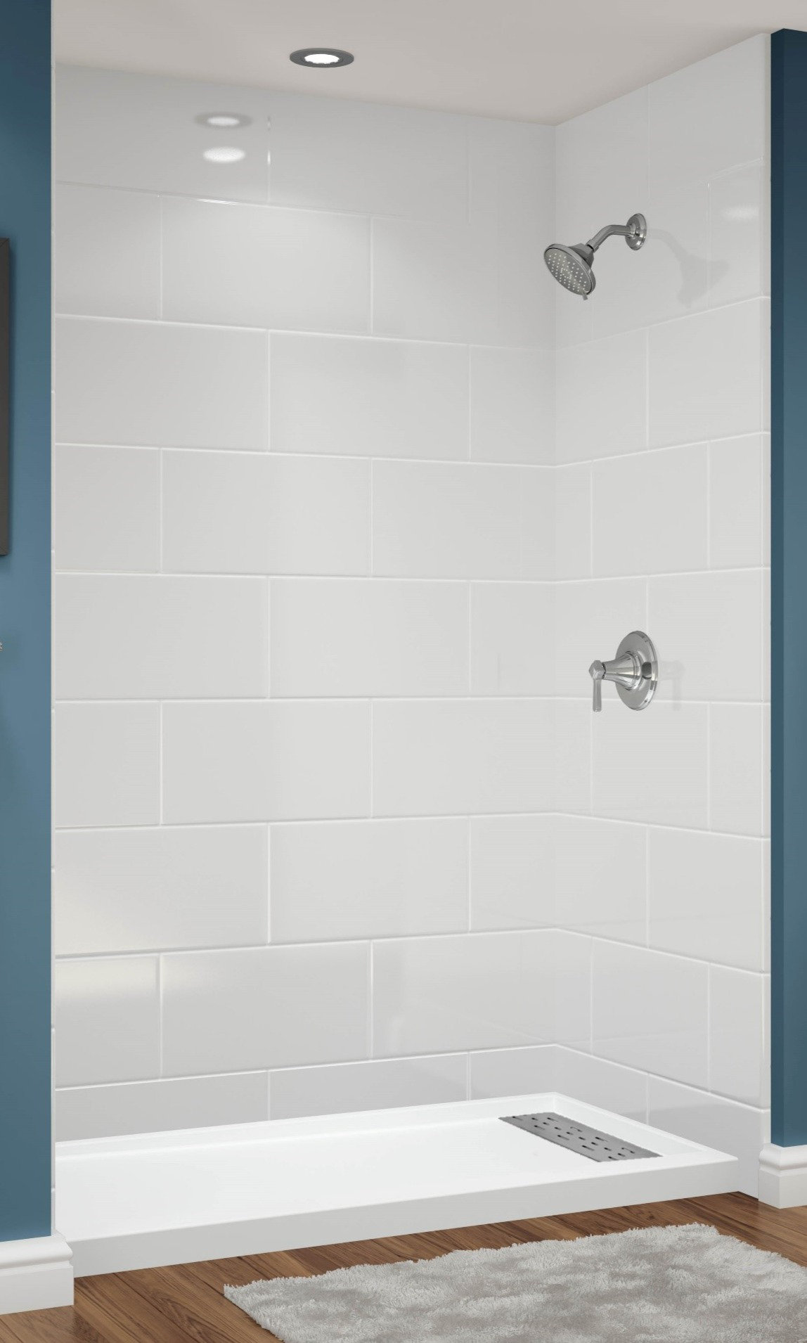 Avora Bath 11x20 Tile White Acrylic Alcove Shower System 60"W x 32"D x ...