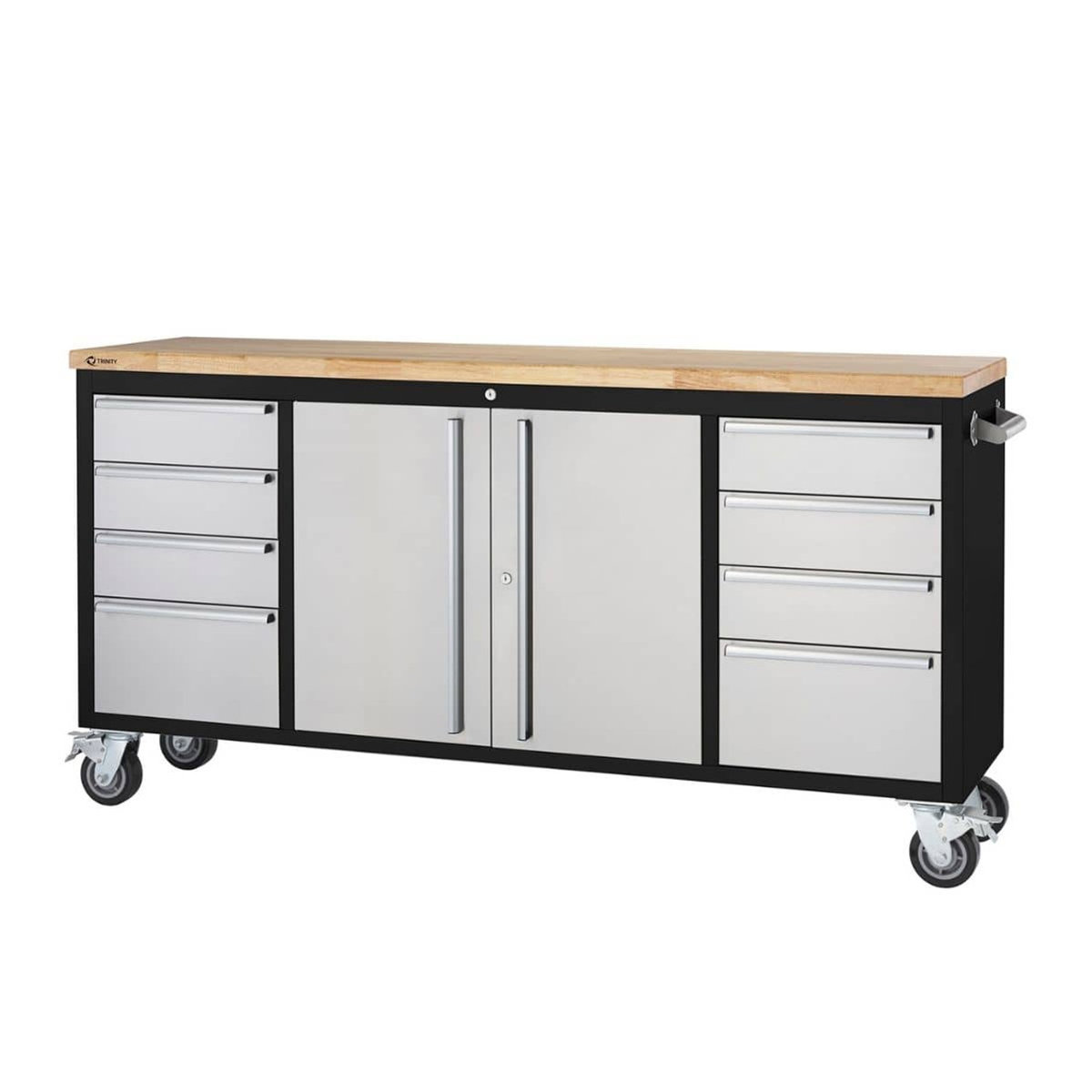 TRINITY 72 in. W 8-Drawer Black Rolling Mobile Workbench w/ Stainless ...