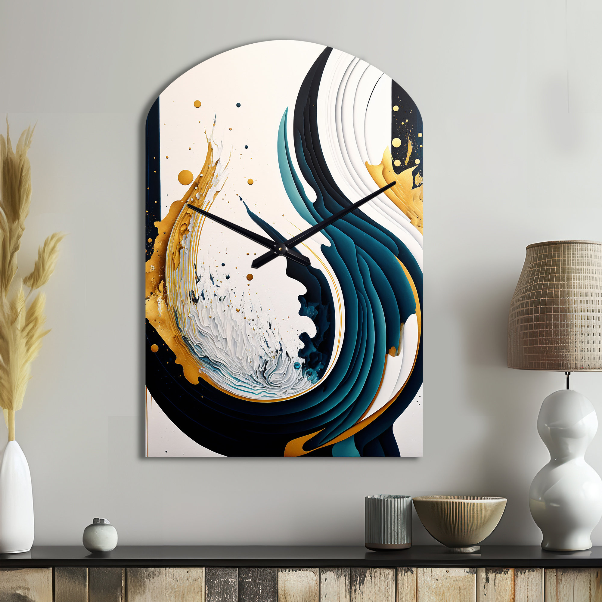 Design Art Blue And Gold Modern Art Abstract Painting VI - Arch Shape ...